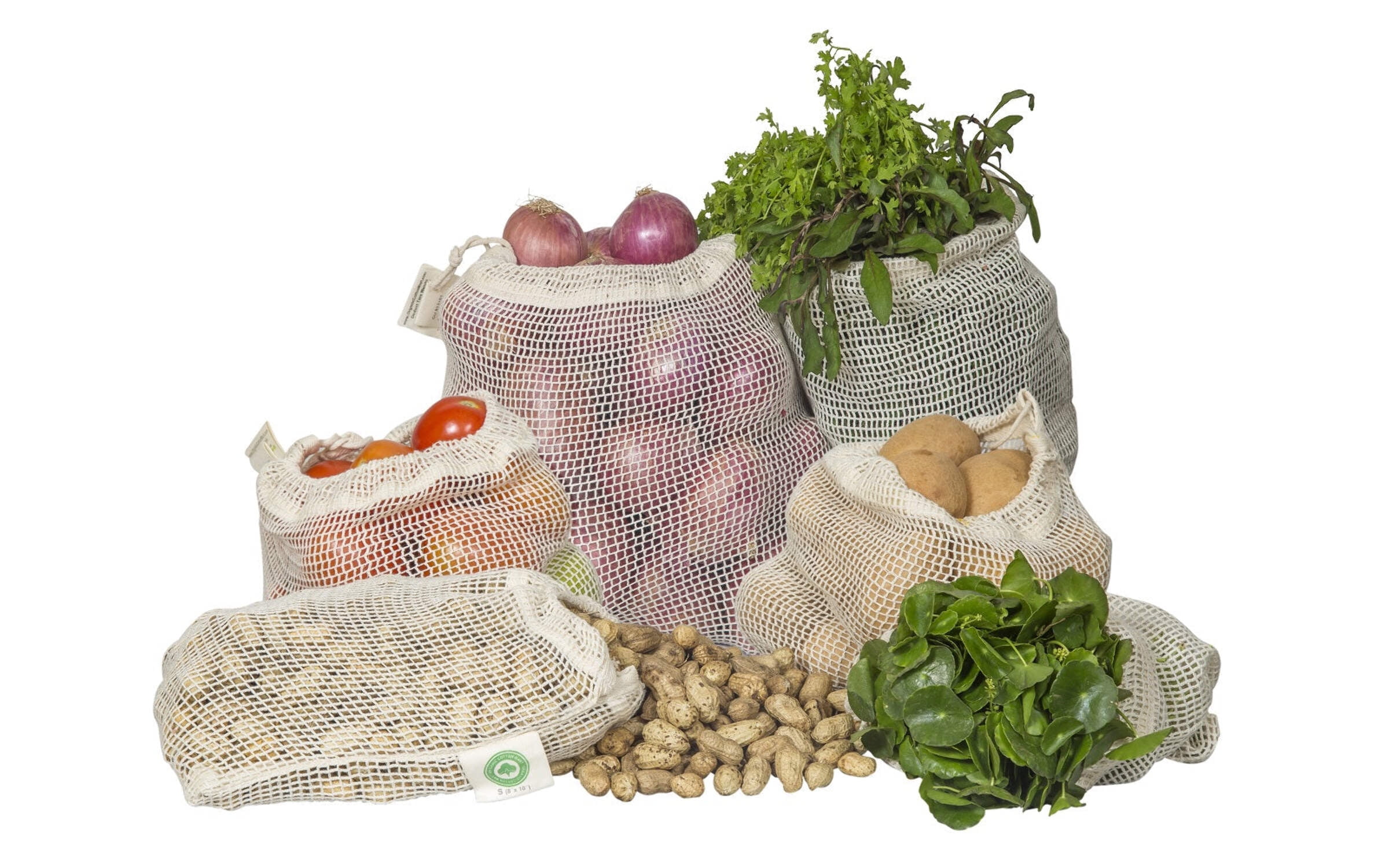 Reusable Mesh Vegetable Bags of 100% Organic Cotton - 6 Pieces Perfect ...