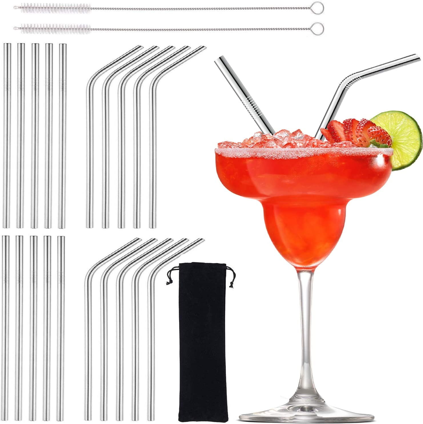 Reusable Metal Straws, 20 Pack 7-inch Short Stainless Steel Drinking ...