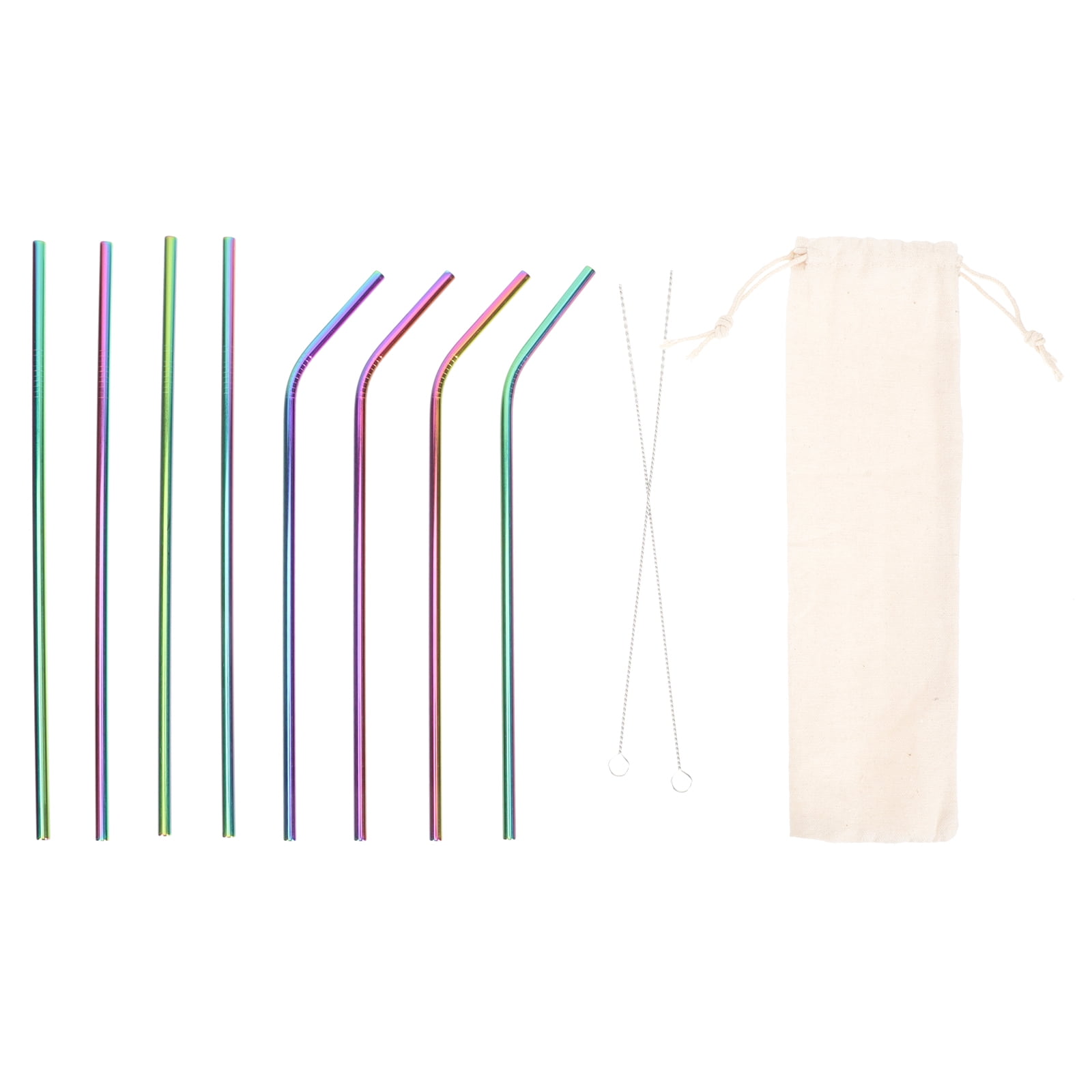 Reusable Metal Straws with Bag & Brush - Rainbow Colors (70 characters ...