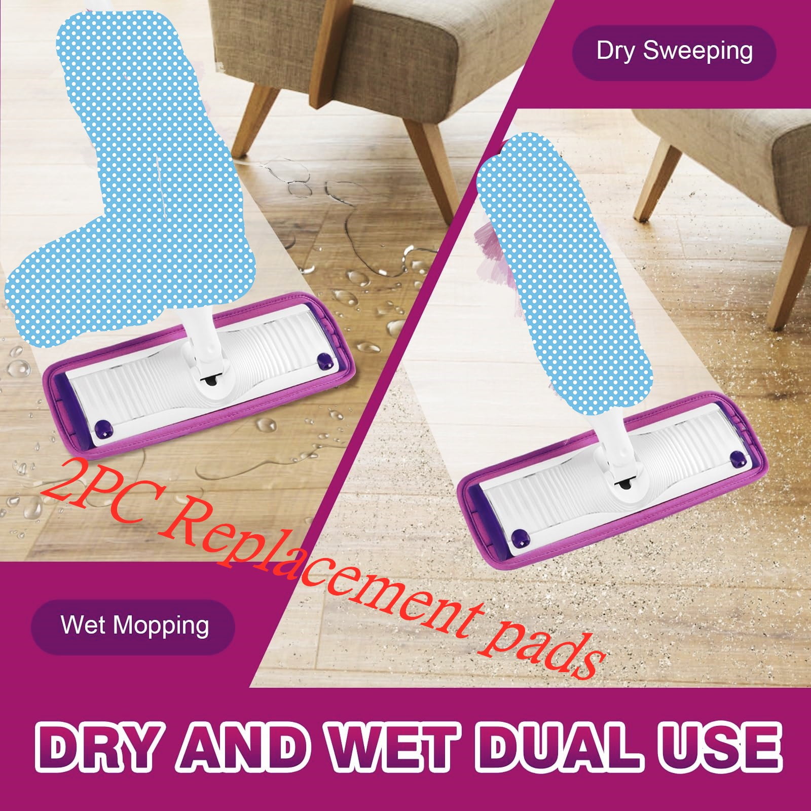 Reusable Microfiber Mop Pads 2 Pack Universal Mop Pads Refills for 13 ...