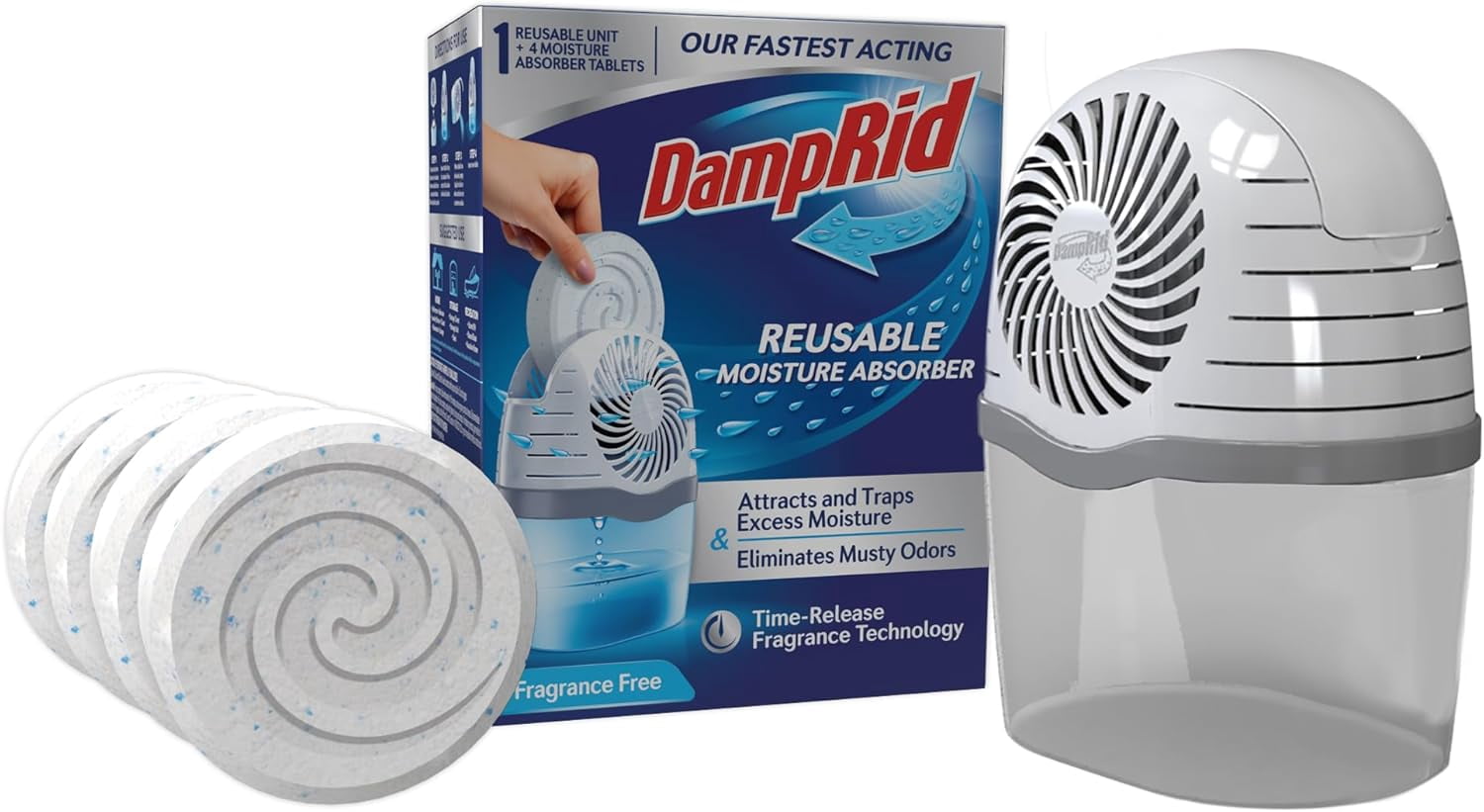 Reusable Moisture Absorber with 4 Drop-In Tablets Fragrance Free 15.8 ...