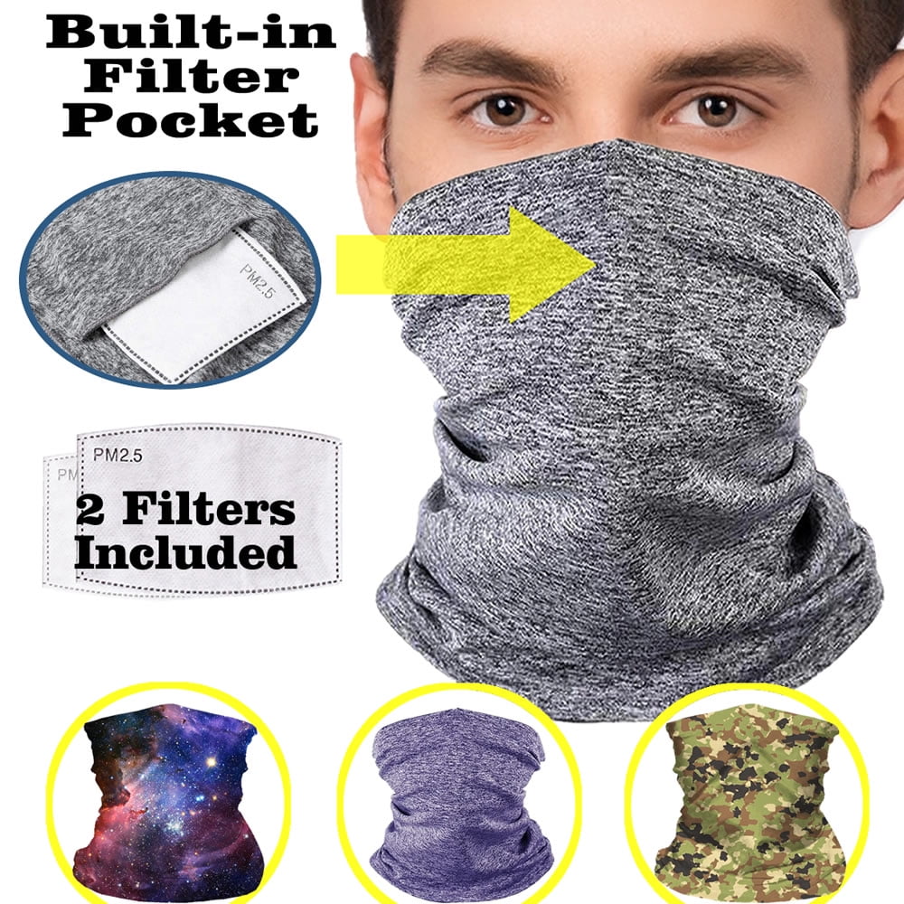 Reusable Neck Gaiter with Pocket, Breathable Cooling Face Mask Scarf ...