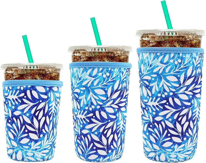 Reusable Neoprene Insulator Sleeve for Iced Coffee Cups, 3 Pack Coffee ...