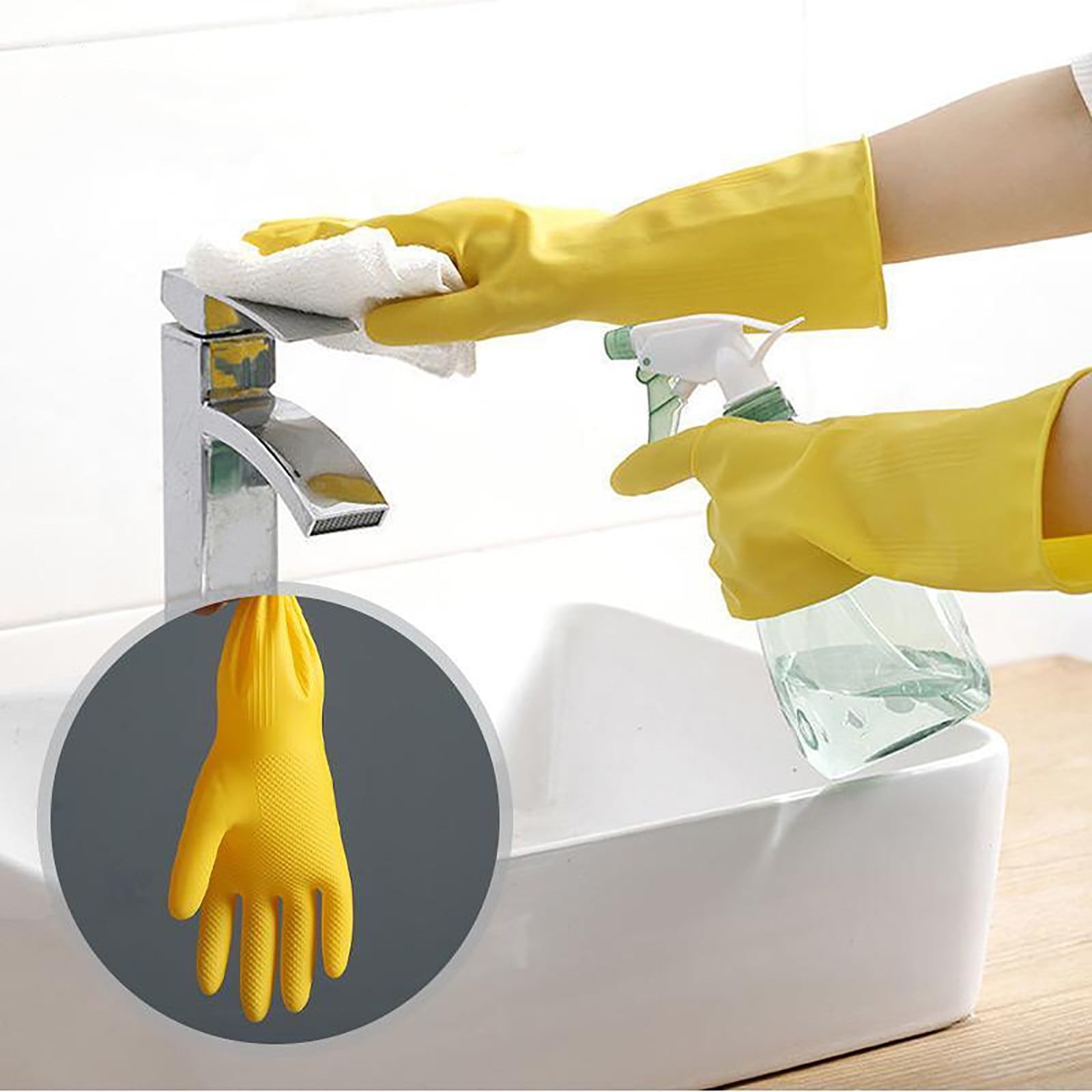 Reusable Non-slip Rubber Gloves, Thickened Dishwashing Gloves Household ...