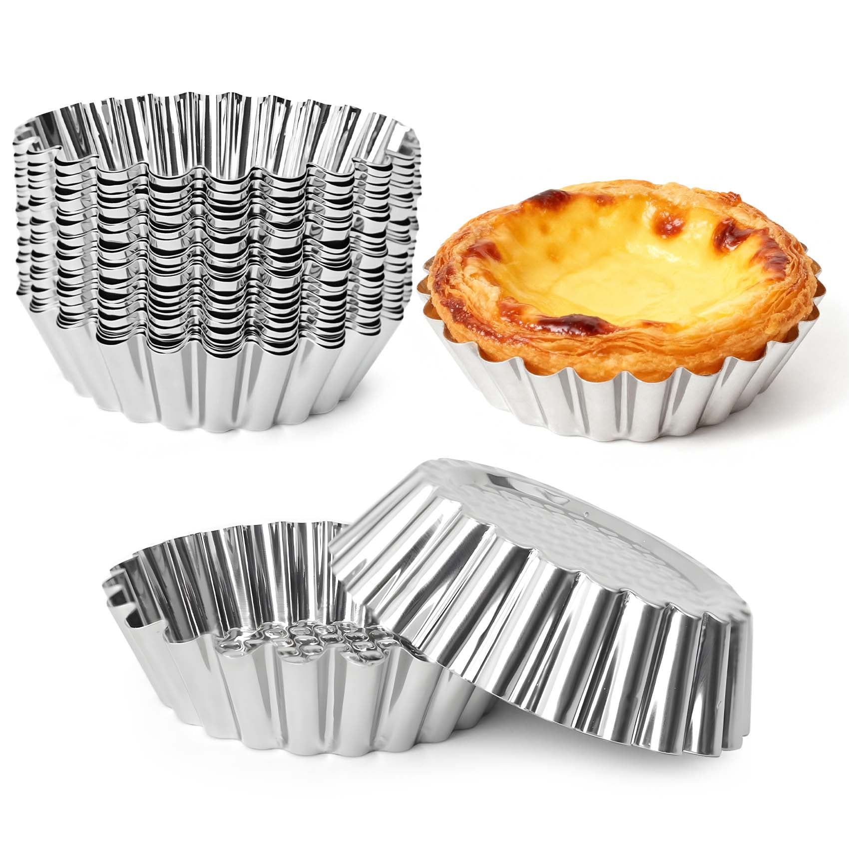 Reusable Nonstick Mini Tart Pans, 24-Pack Aluminum Molds for Baking Egg ...