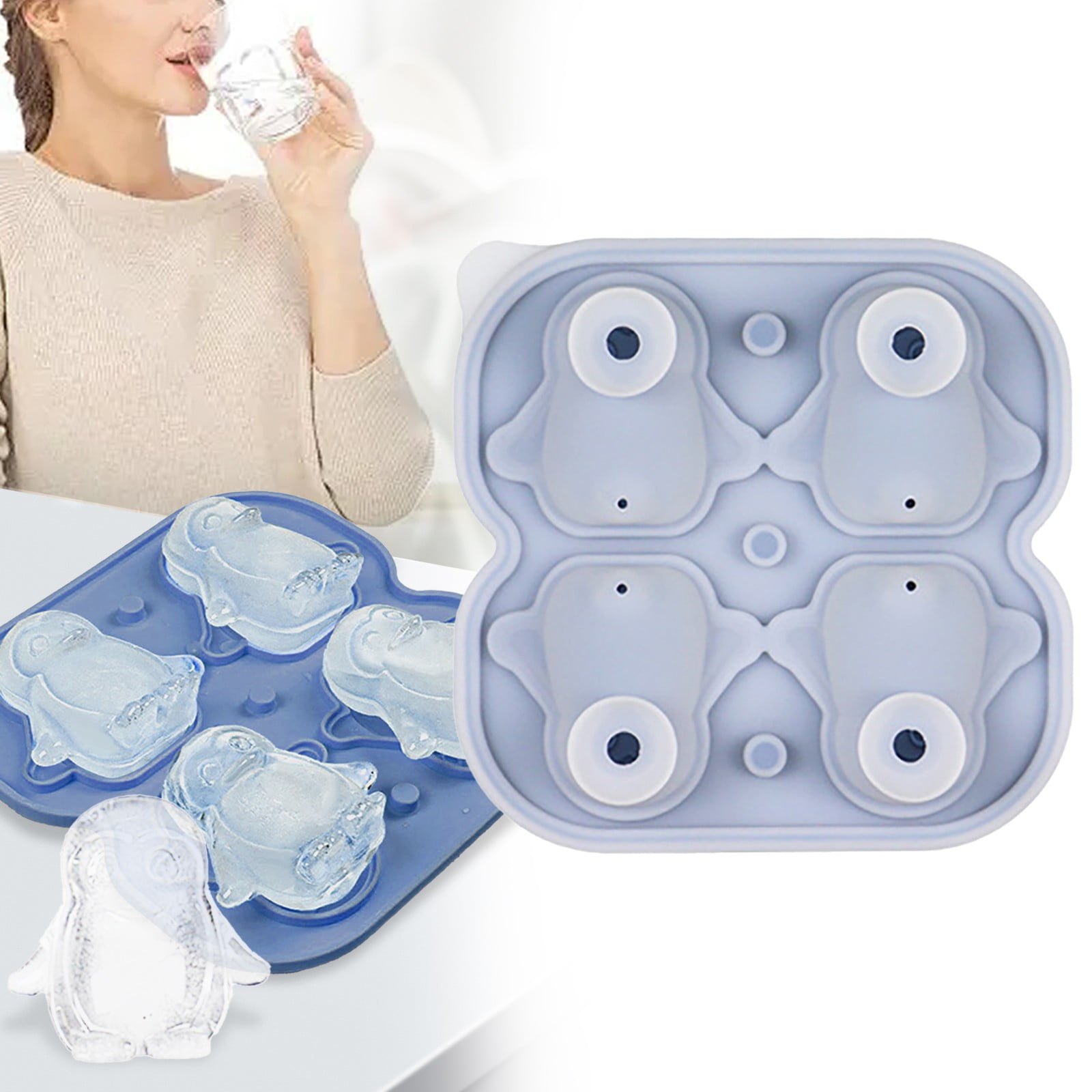 Reusable Penguin Shaped Ice Cube Trays 3D Ice Cube ，Easy To Release For ...