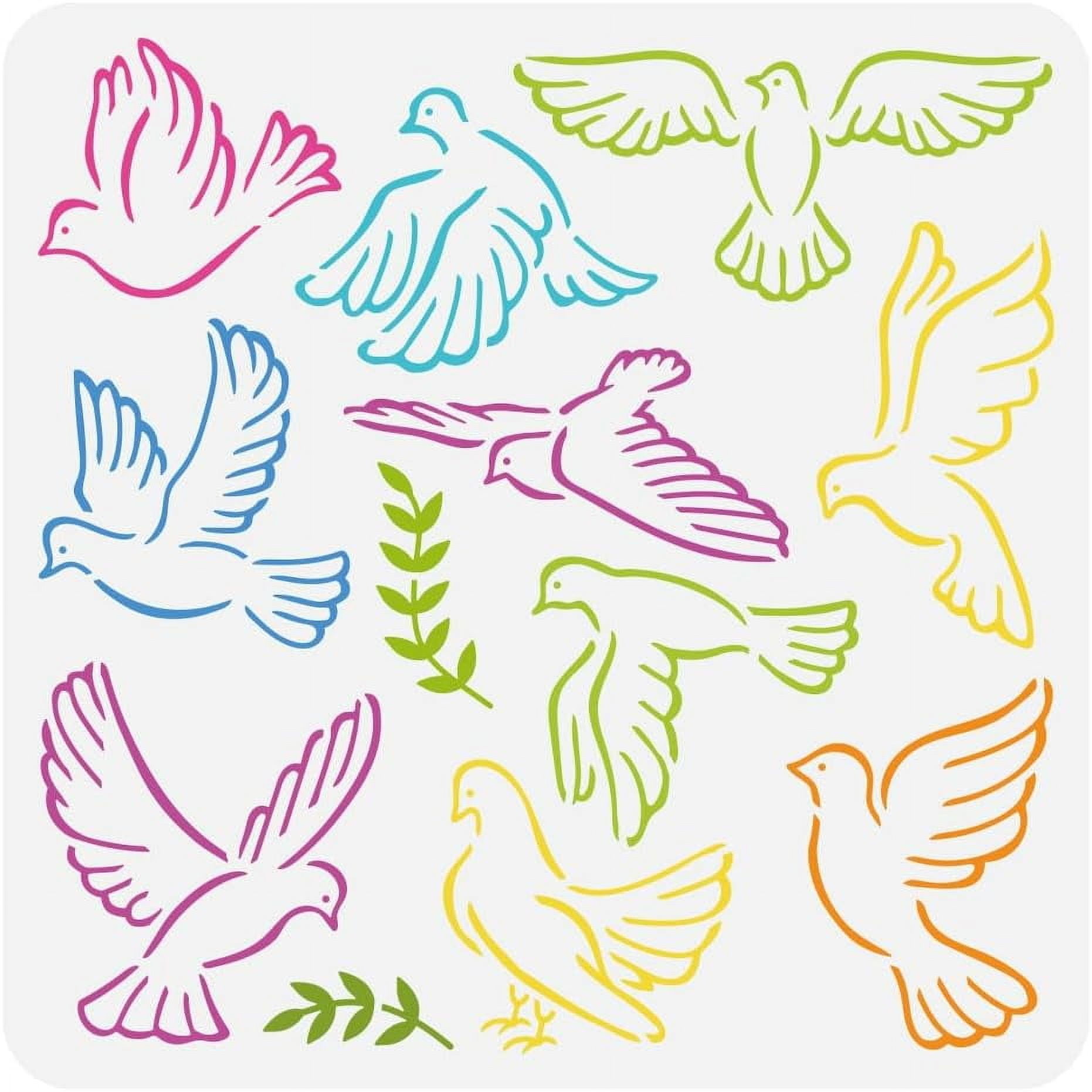 Reusable Pigeon Bird Stencil - 11.8x11.8 Inch Olive & Flying Birds in ...