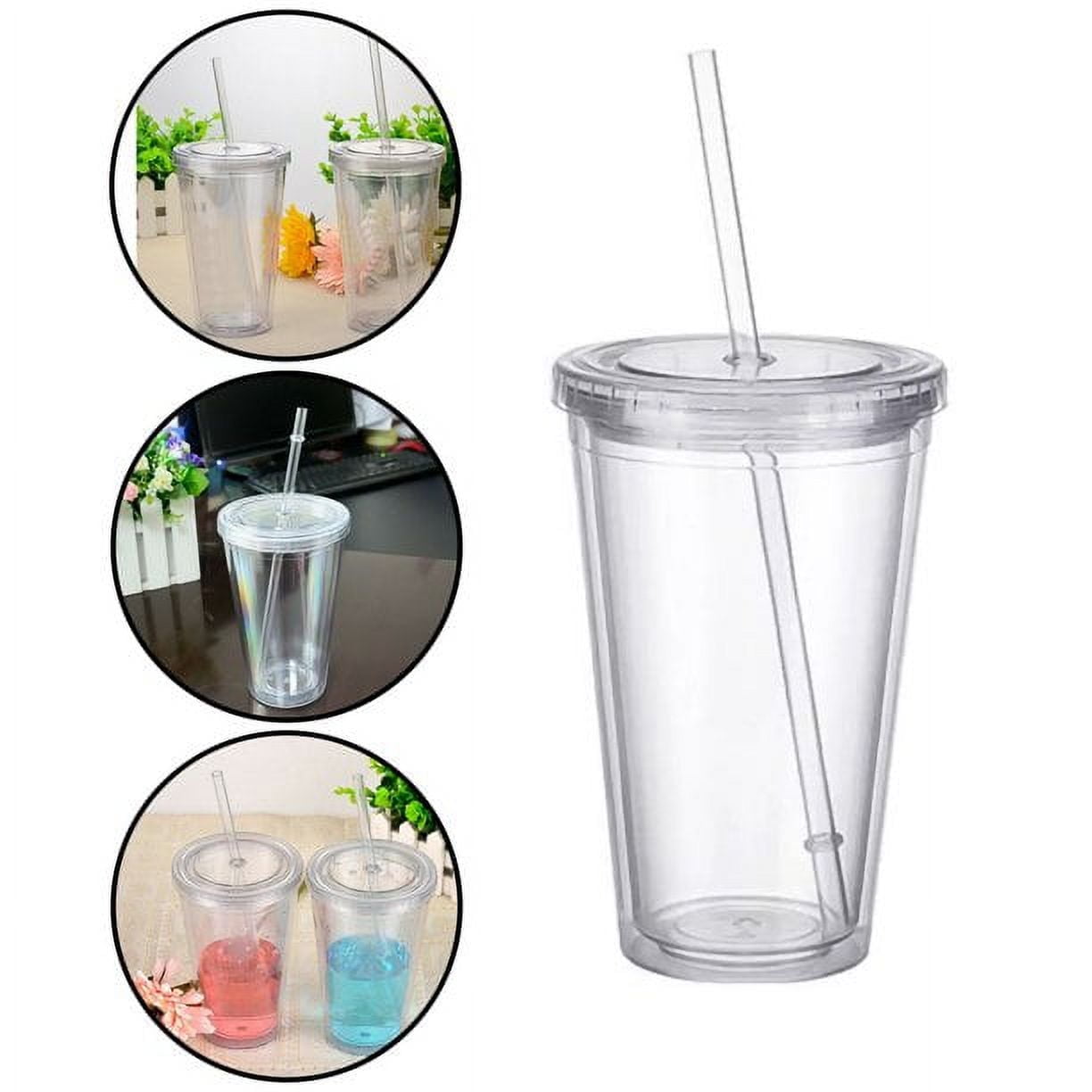 Reusable Plastic Cups, Double-Walled Transparent Drinking Cup with ...