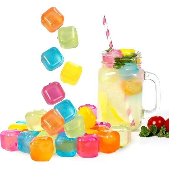 Reusable Plastic Ice Cubes 25 Pack Colorful Refreezable Ice Cubes for ...
