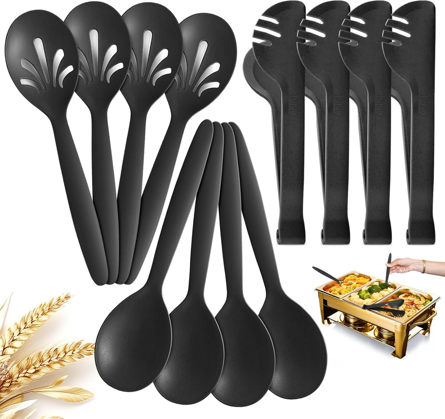 Reusable Plastic Serving Utensils Set of 12, Wheat straw Large Serving ...