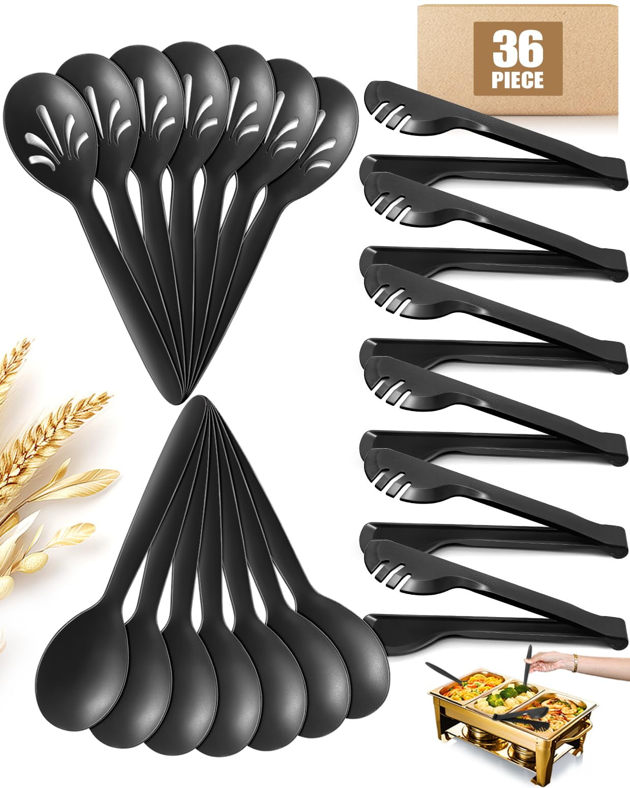 Reusable Plastic Serving Utensils Set Of 36, Wheat Straw Large Serving ...