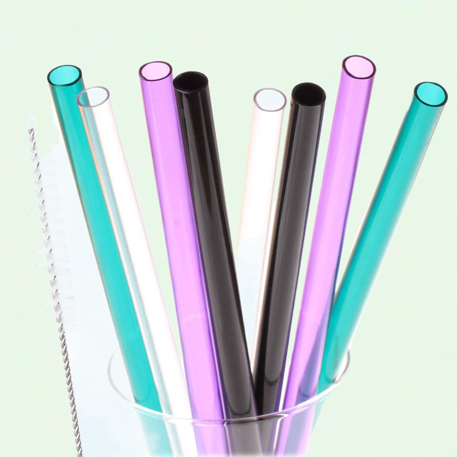 Set of 8 Reusable Smoothie Straws, 9 Inch Long Wide Mouth Clear Plastic ...