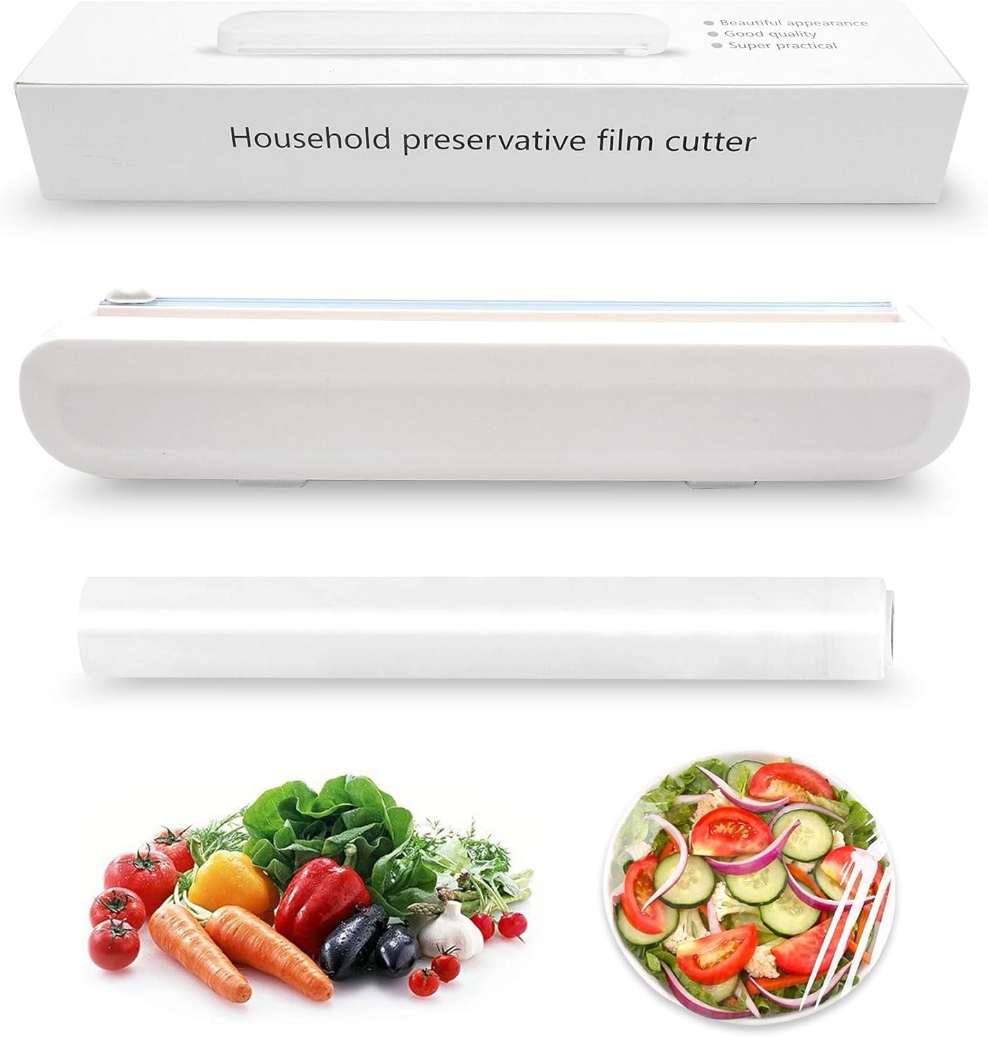 Reusable Plastic Wrap Dispenser with Cutter, Food Wrap Dispenser ...