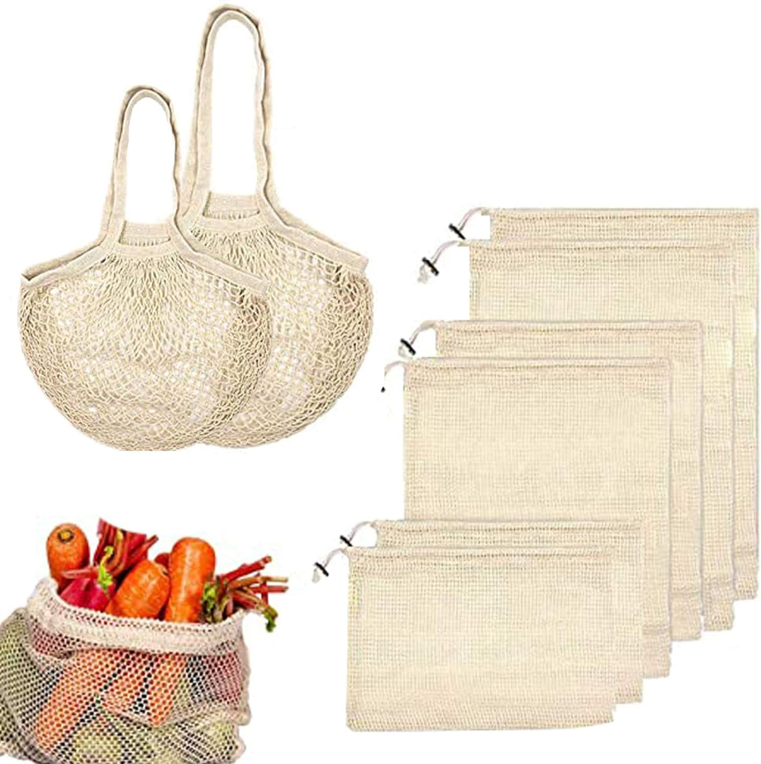 Reusable Produce Bags,8 PCS Produce Bags(2 Handheld Totes & 6 ...