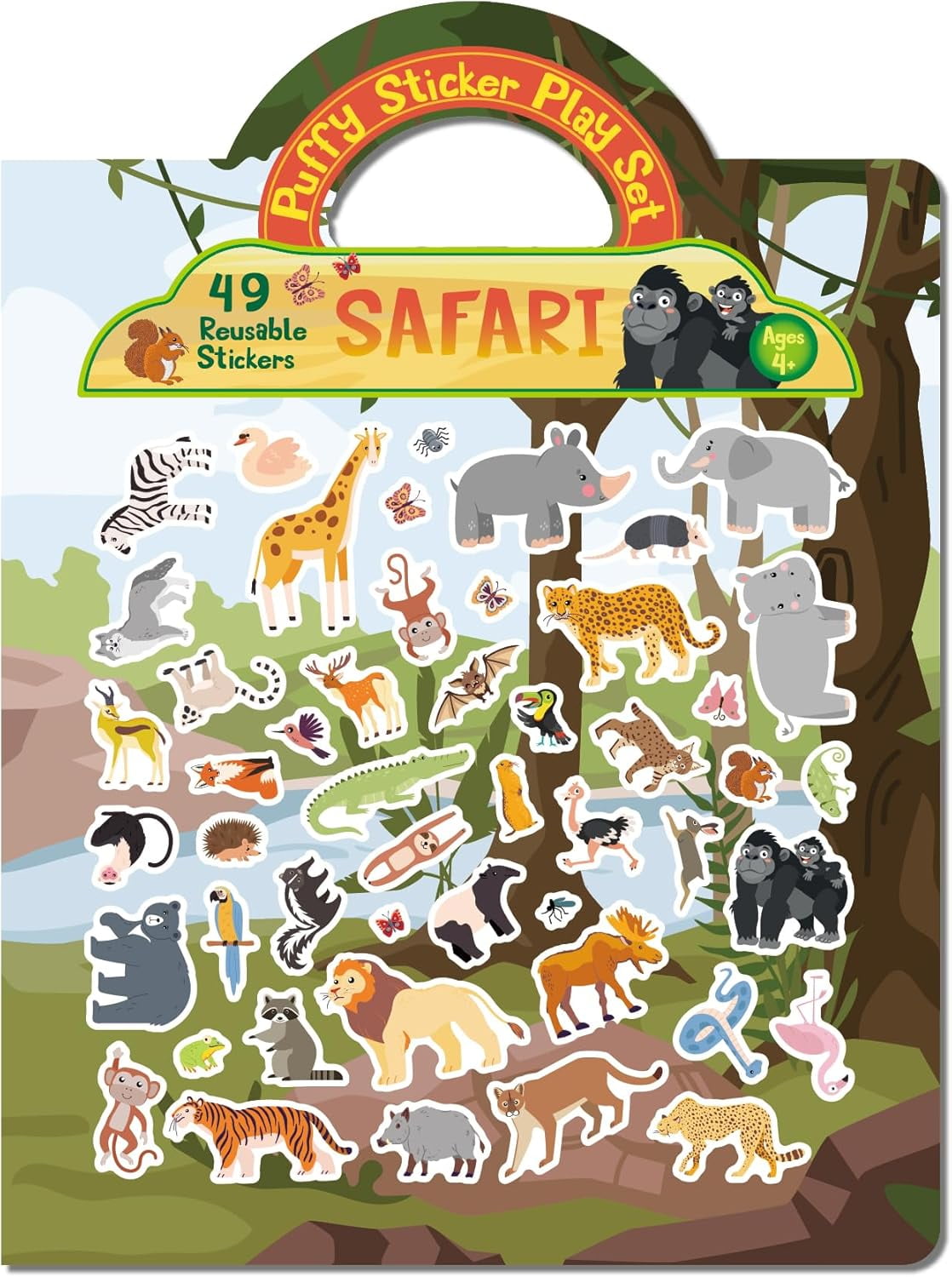 Reusable Puffy Sticker Book – Safari Animals, Fun Travel Car Activity ...