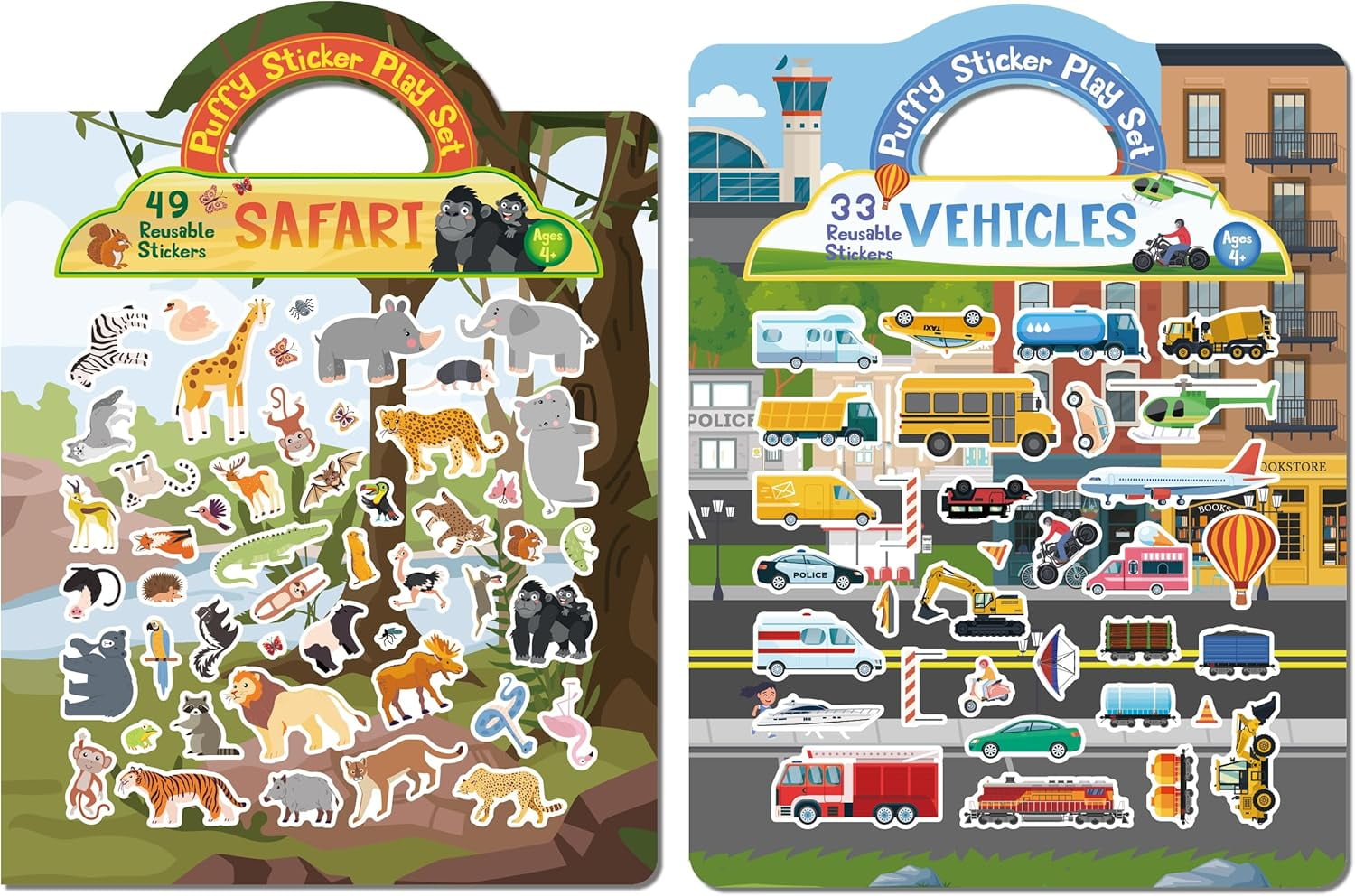 Reusable Puffy Sticker Book for Toddlers, Farm, Ocean Animal & Vehicle ...