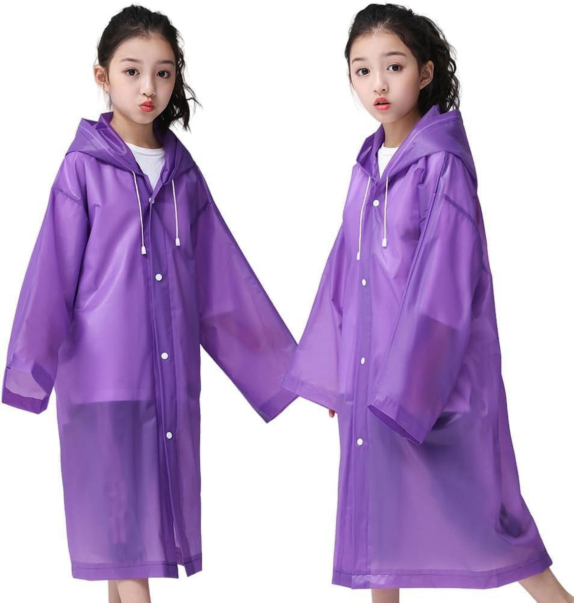 Reusable Rain Ponchos for Kids(Height:110cm-150cm), 2 Pcs Raincoats with Hood and Sleeves for ...