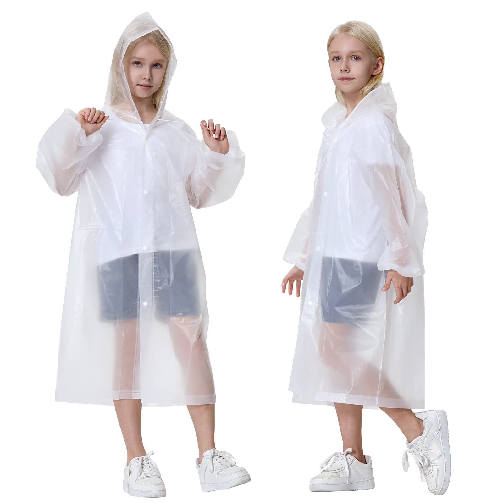 Reusable Raincoats 2 Pack EVA Rain Ponchos for Adults Kids Rain Coats with Hood for Girl Boy ...