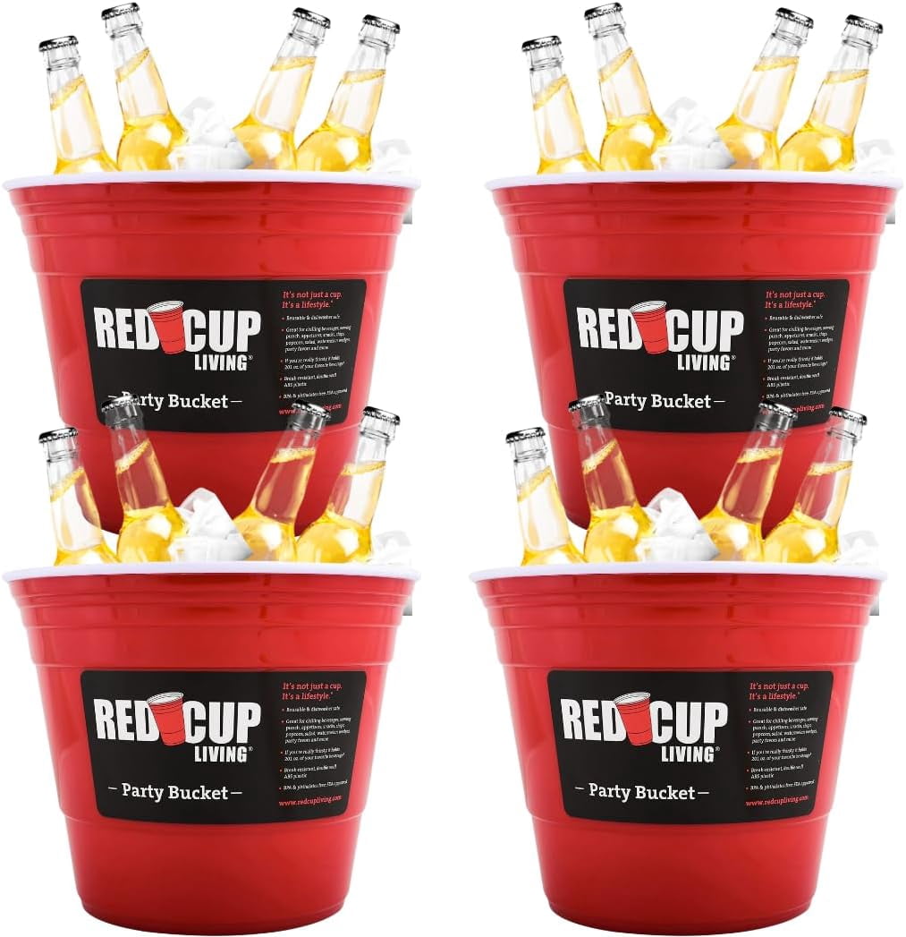 Reusable Red Plastic Ice Bucket for Parties - Large Beverage Tub, Wine ...