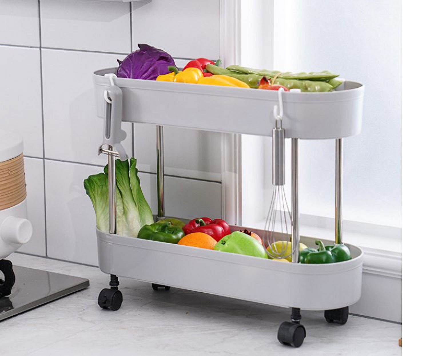 Reusable Roller Storage Rack Movable 2-Tier Trolley Rack ...