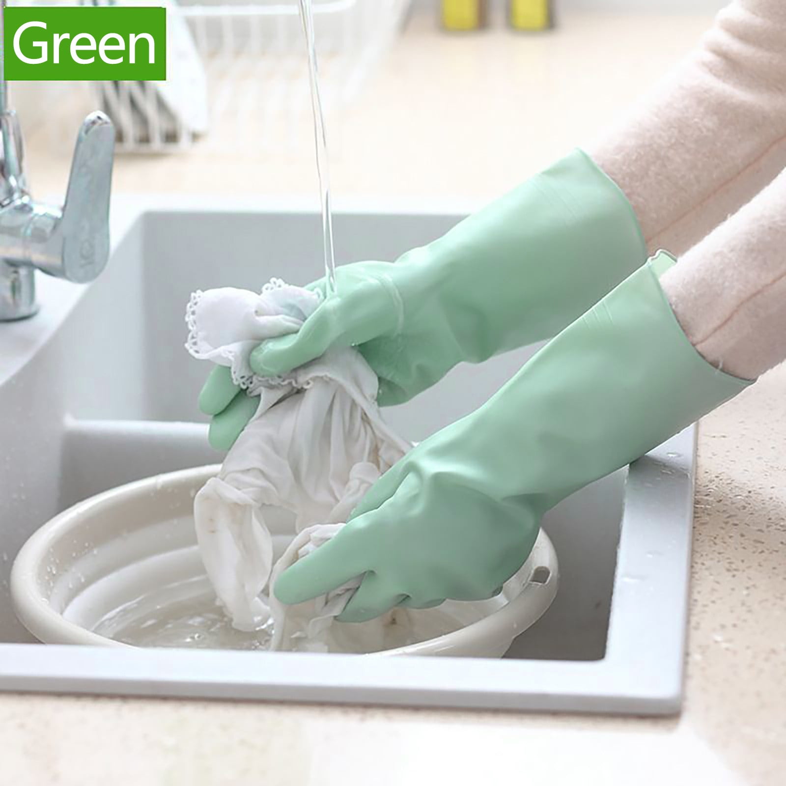 Reusable Rubber Cleaning Gloves - 1 Pair, Medium Size 11.5" Length, 15 ...