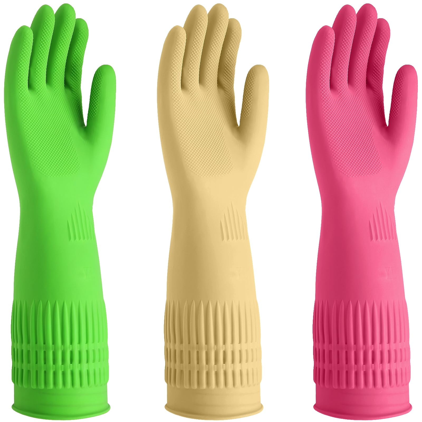 Reusable Rubber Cleaning Gloves - Waterproof, Non-Slip 15" Long Cuff ...