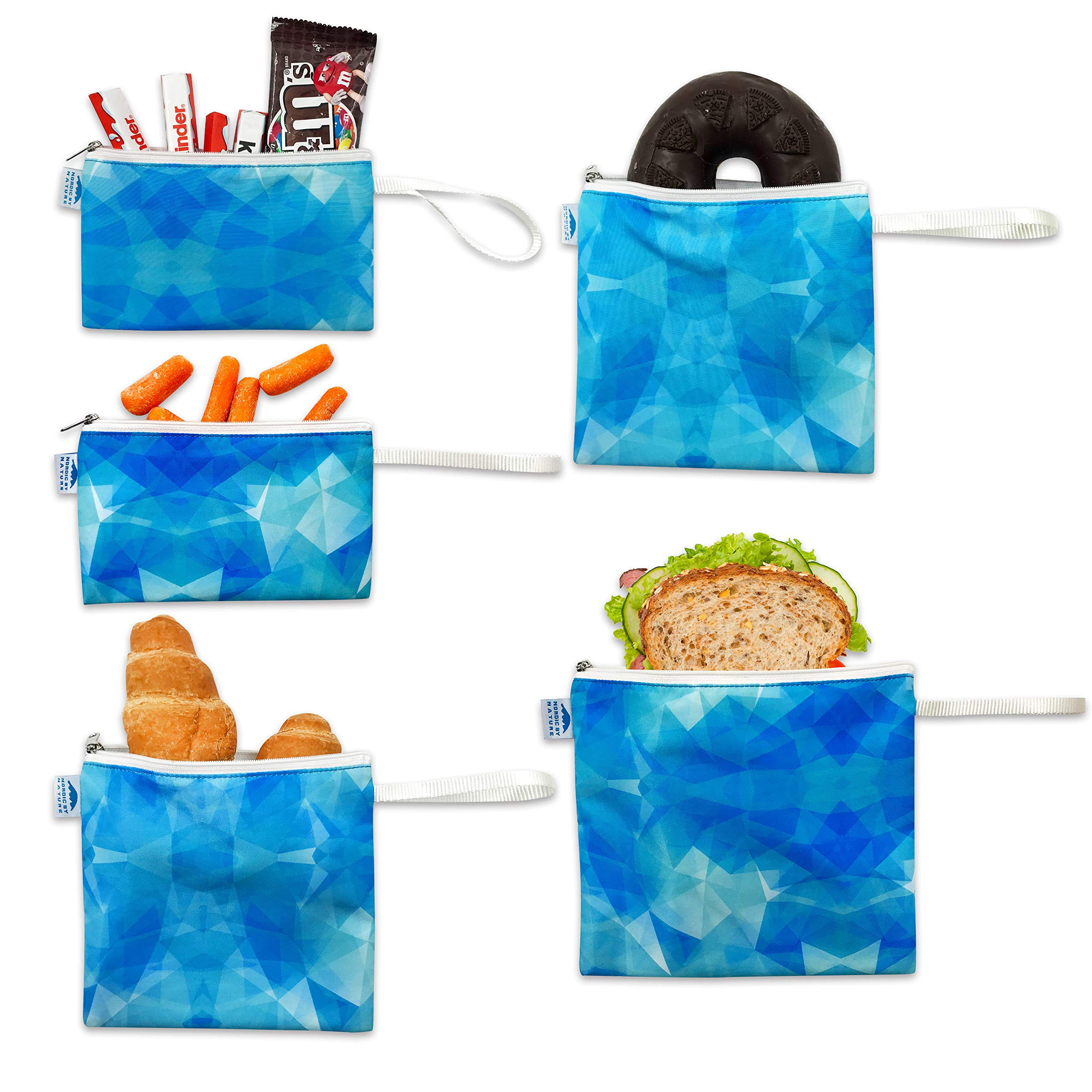 Reusable Sandwich Bag Snack Bags - Value Pack of 5 Dual Layer Lunch ...