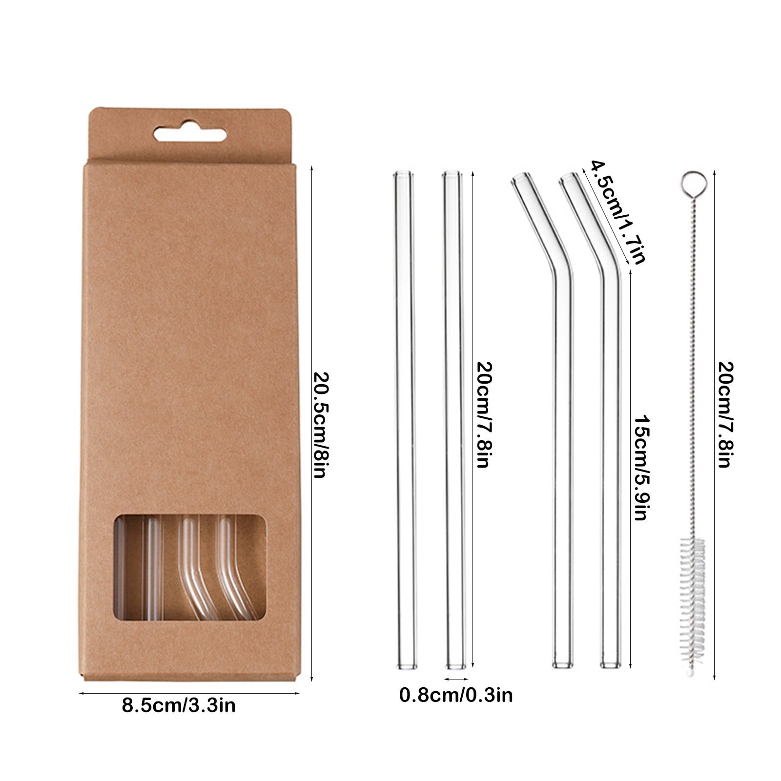 Reusable Short Glass Straws Shatter Resistant Bent 8 inch 8mm, Clear ...