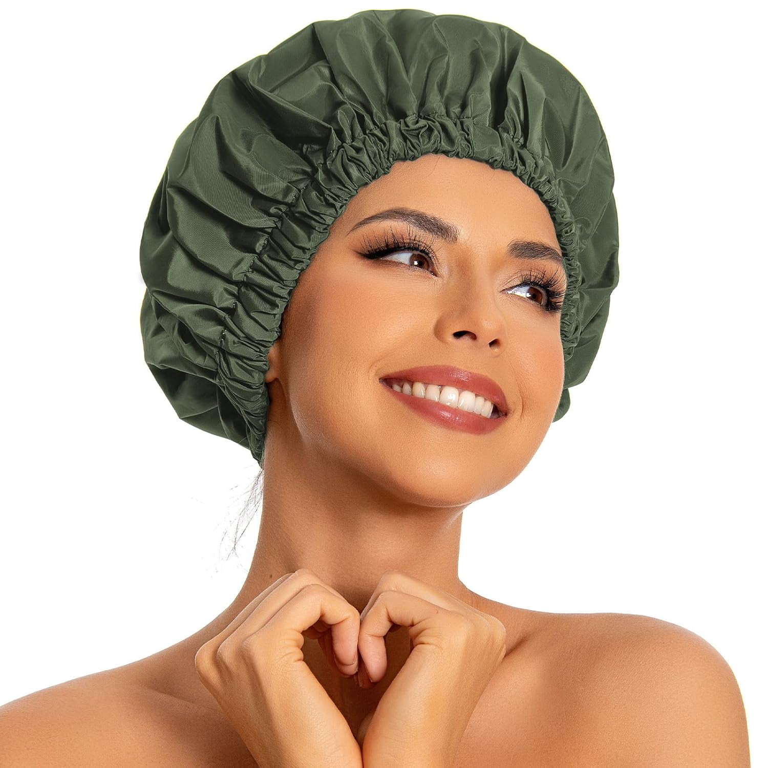 Reusable Shower Cap for Women, Large Waterproof Shower Bonnet Washable ...