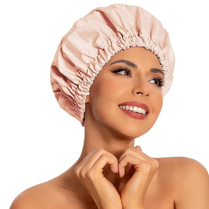 Reusable Shower Cap for Women, Large Waterproof Shower Essentials ...