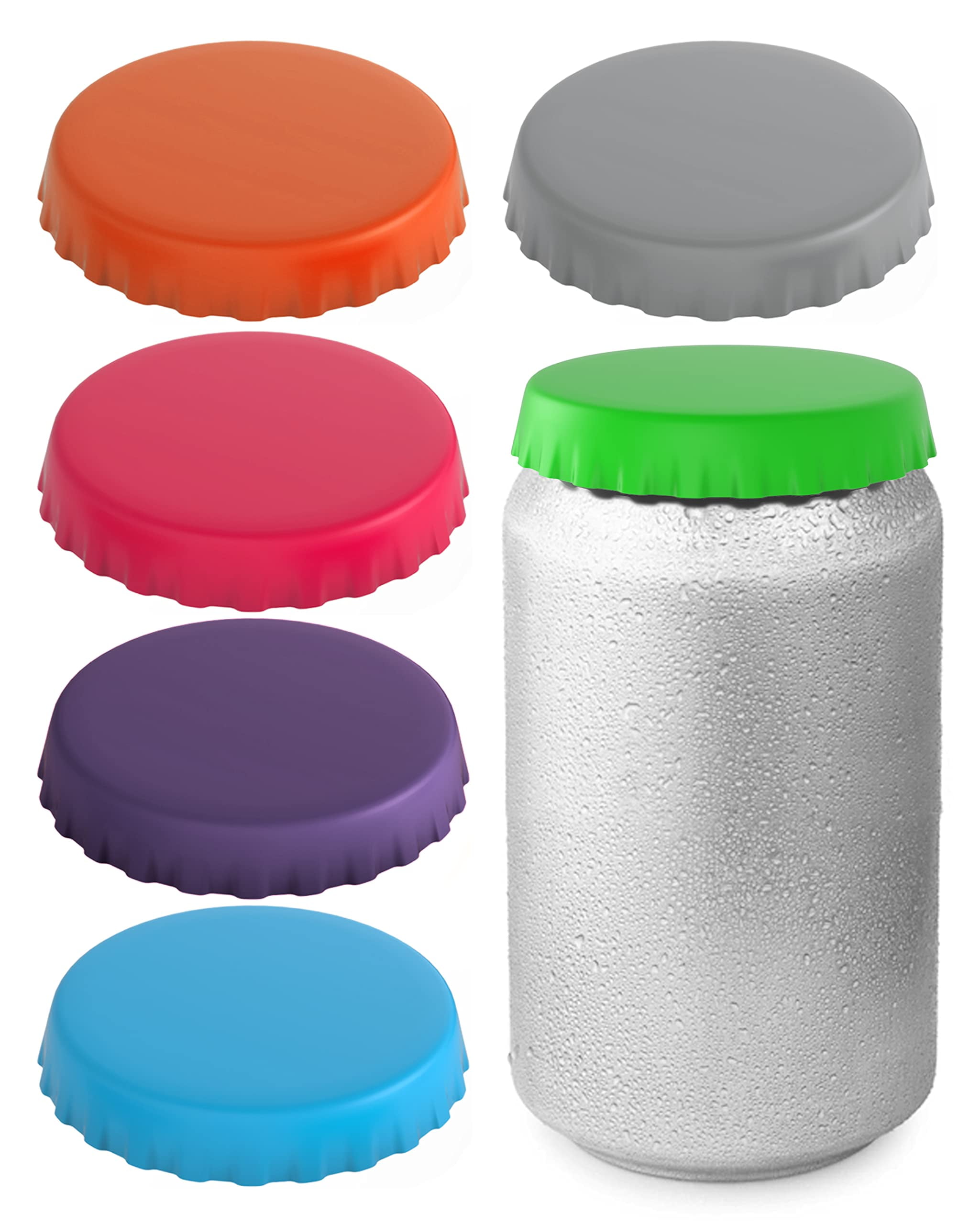 Reusable Silicone Can Covers for Standard Soda Beer Cans, 6 Pack Spill ...