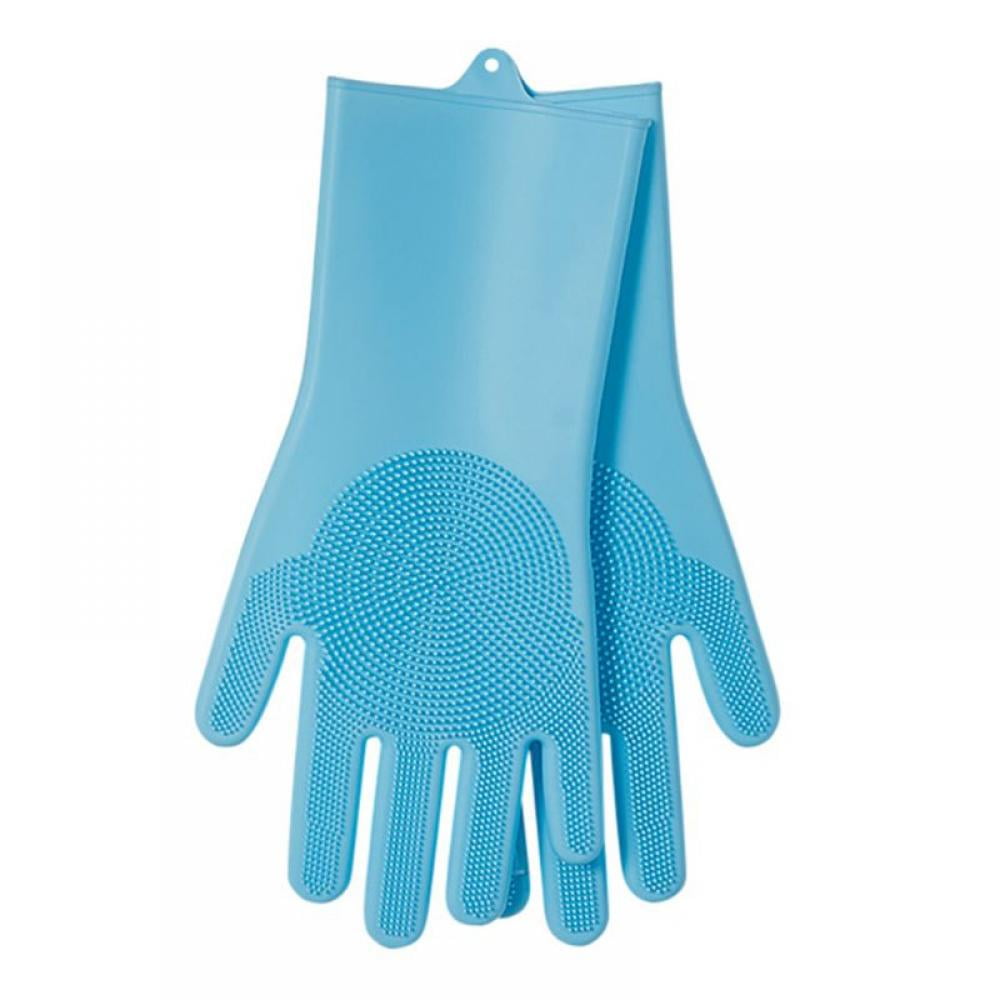 Reusable Silicone Dishwashing Gloves, Pair of Rubber Scrubbing Gloves ...