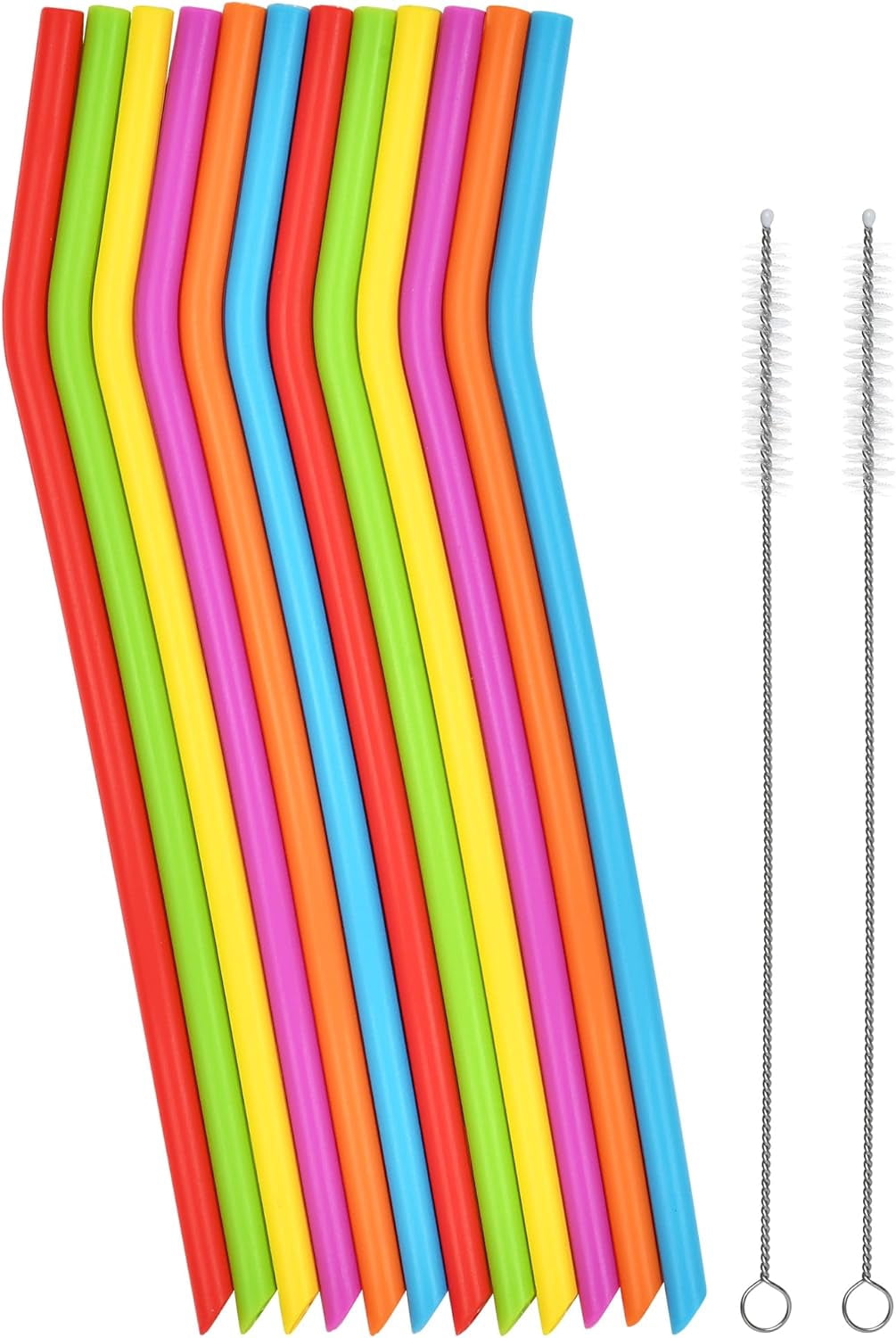 Reusable Silicone Drinking Straws, 12 Pcs Long Flexible Straws with 2 ...