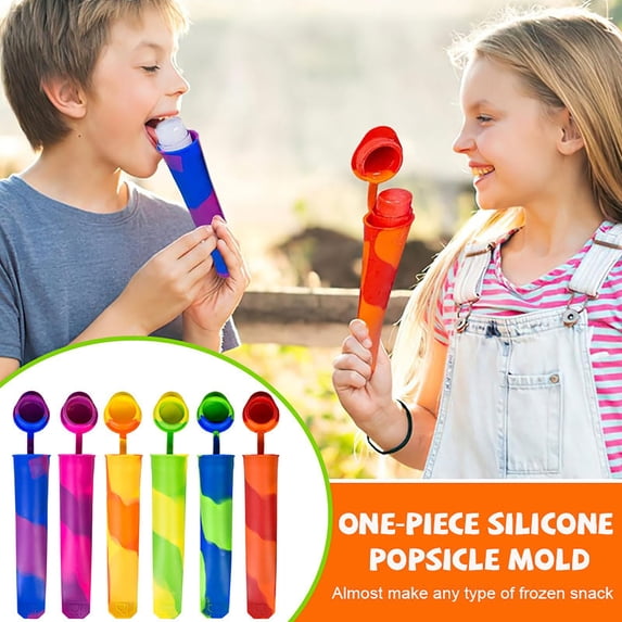 Reusable Silicone Ice Pop Molds 6 Pack All-in-One Popsicle Molds with ...