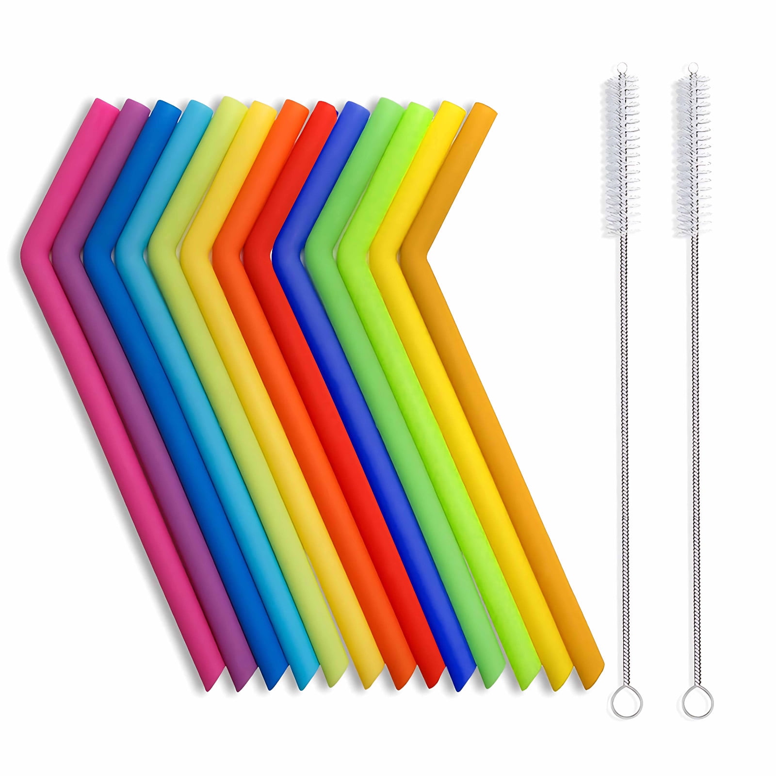 Reusable Silicone Straw Set Elbow Folding Drinking Straws With Cleaning ...
