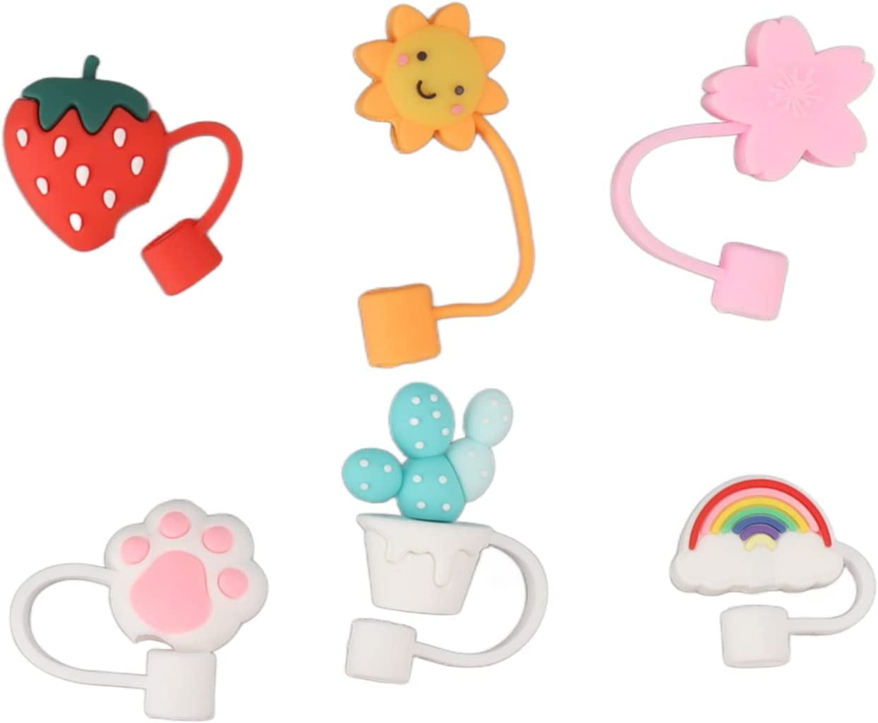 Reusable Silicone Straw Toppers, Gift Cartoon Decorative Straw Cover ...