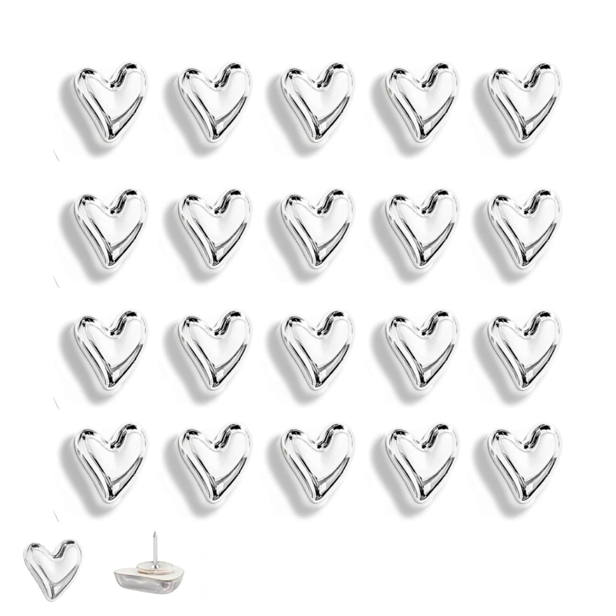 Reusable Silver Thumb Tacks,0.87x0.4In Portable Push Pins,Heart Push ...