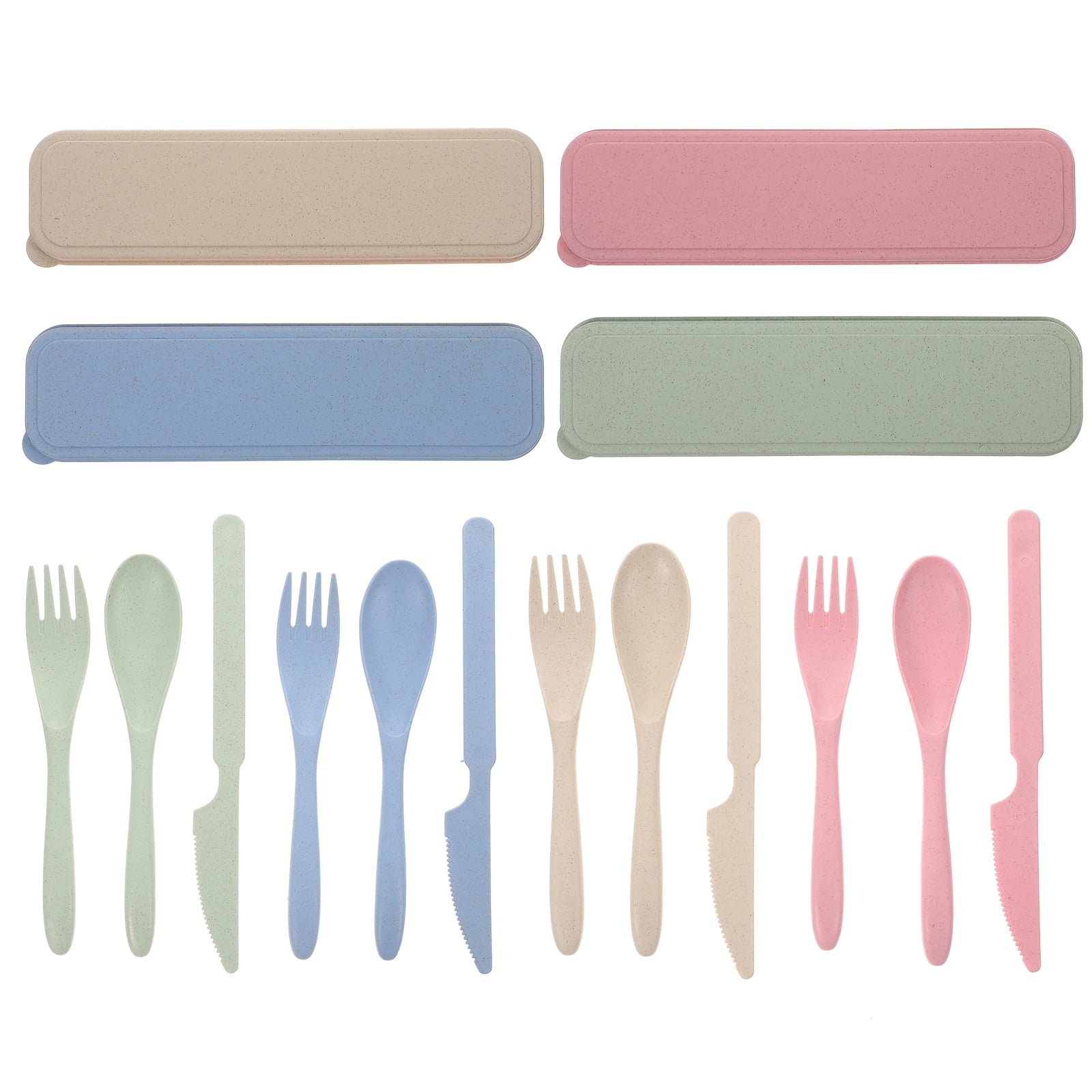 nicexmas Reusable Silverware Set, Portable Wheat Straw Utensils, Fork ...