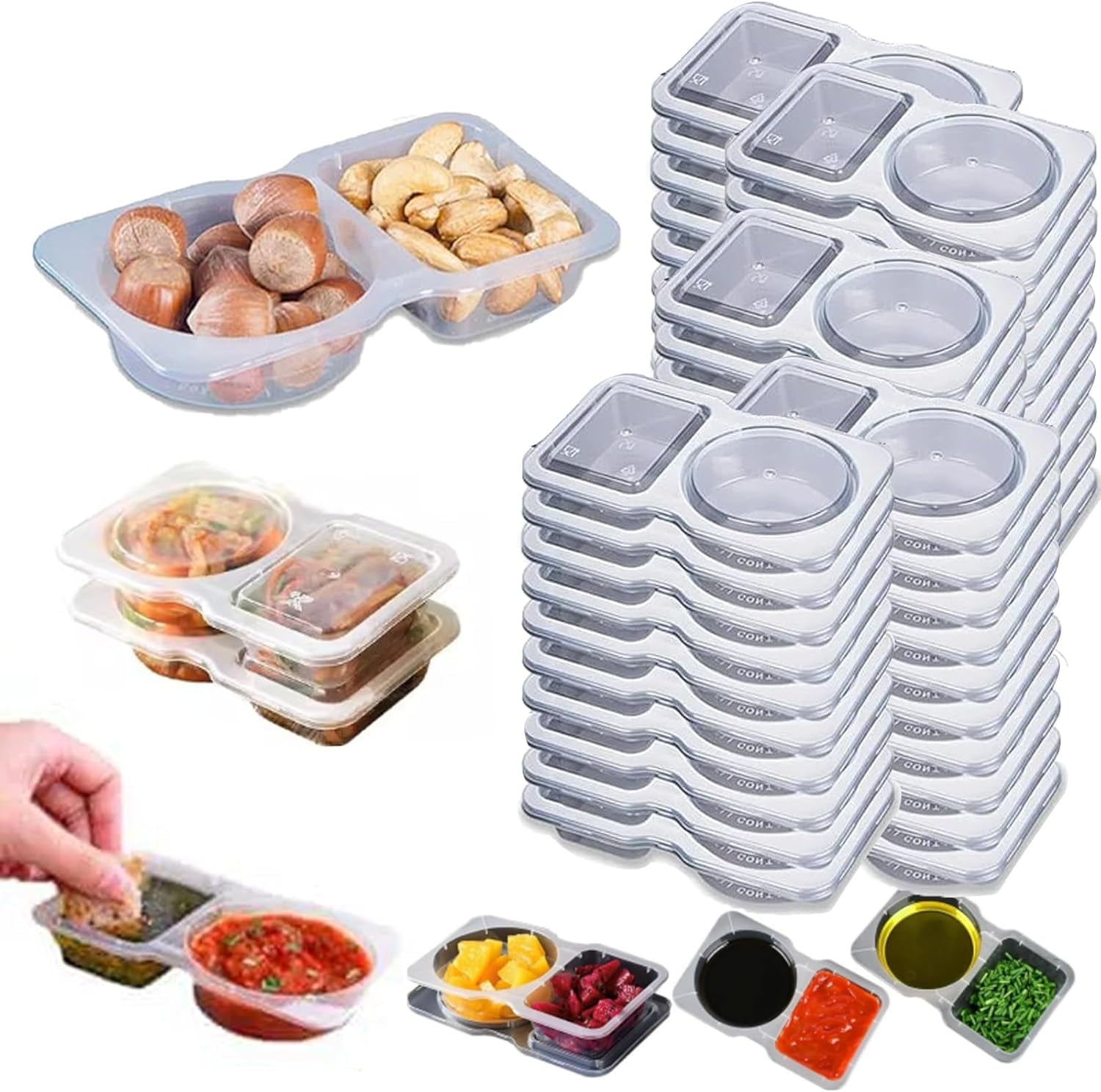 Reusable Snack Container, Double Compartment Snack Containers with Lids ...
