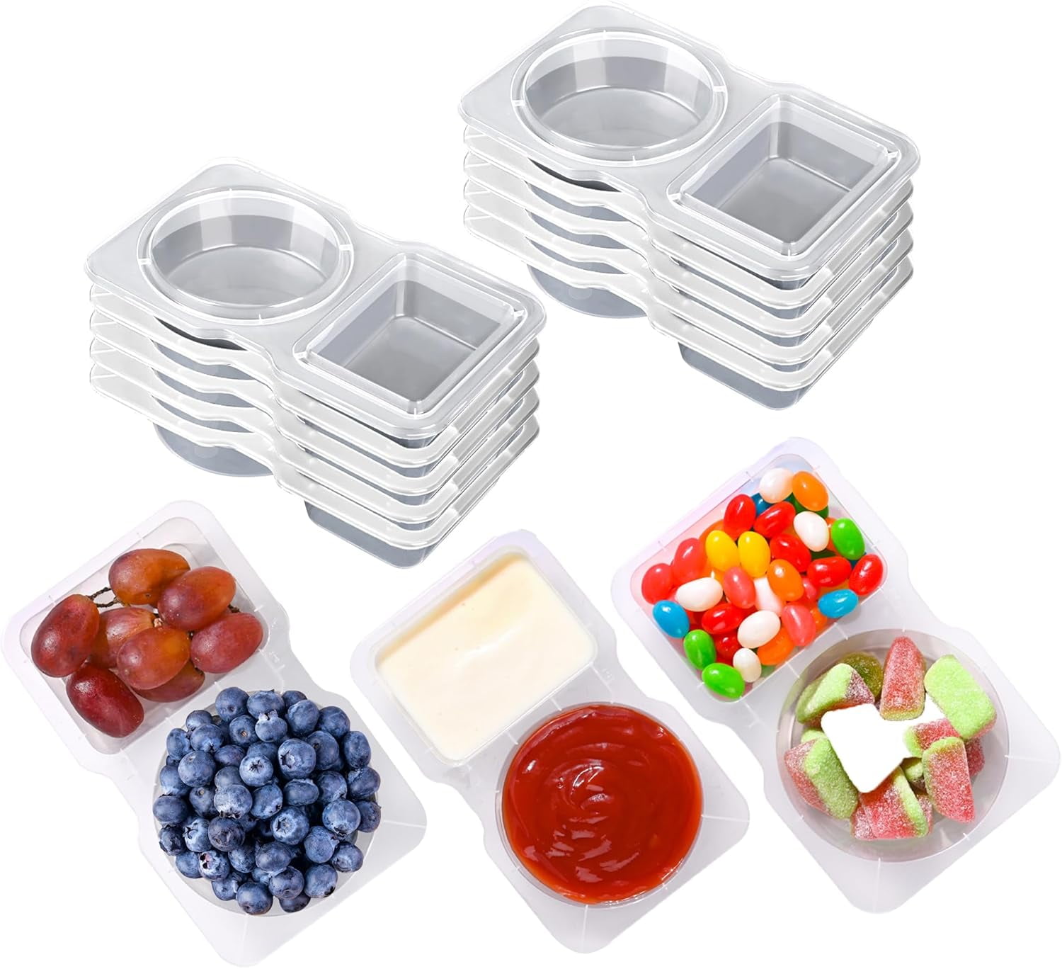 Reusable Snack Containers with Lids ，10/20pcs Double Compartment ...