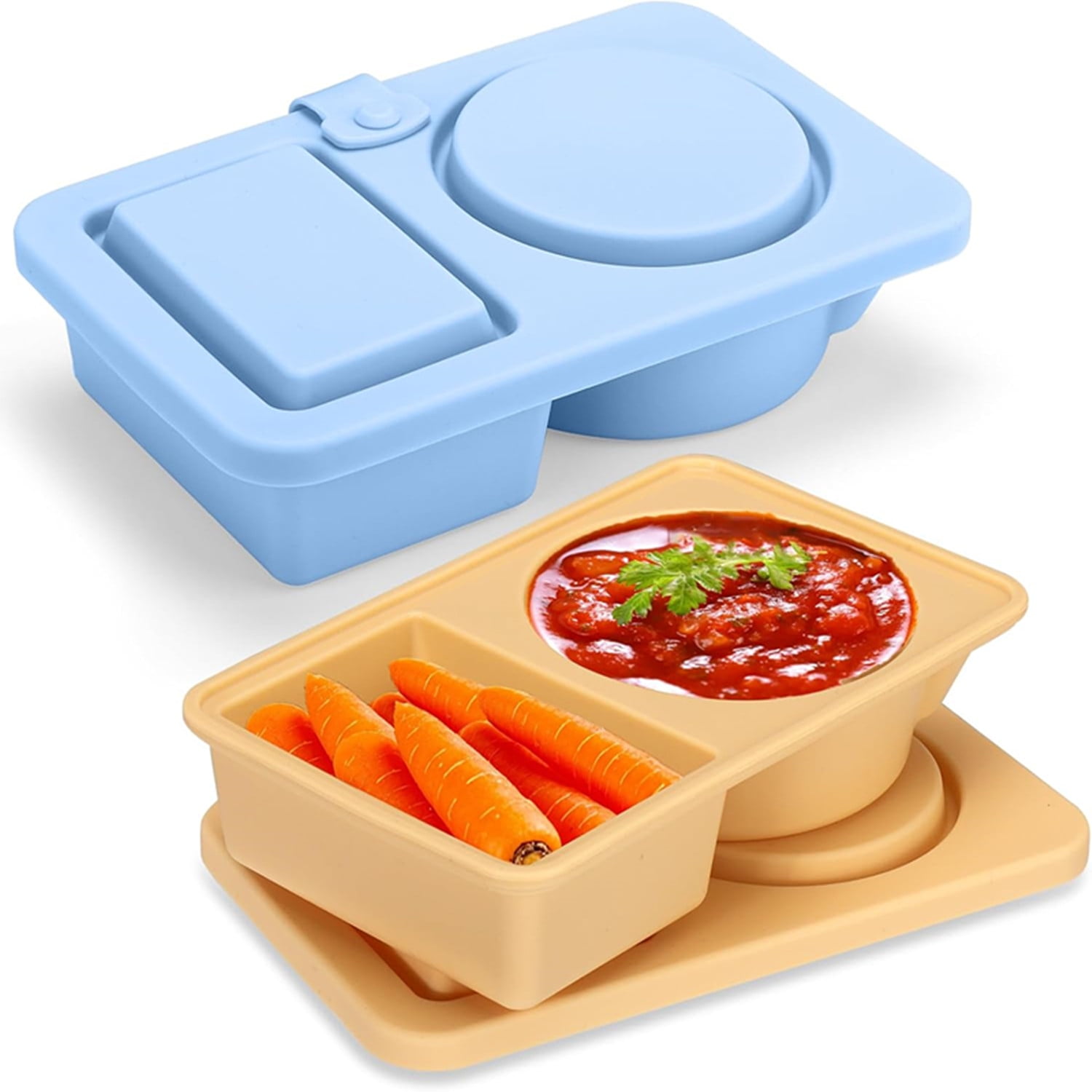 JOWNEEL Reusable Silicone Snack Containers, 2-Pack with Lids, Double ...