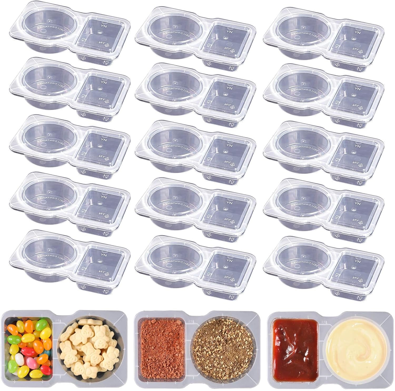 15-Pack Clear Plastic Condiment Cups with Lids - 2-Compartment ...