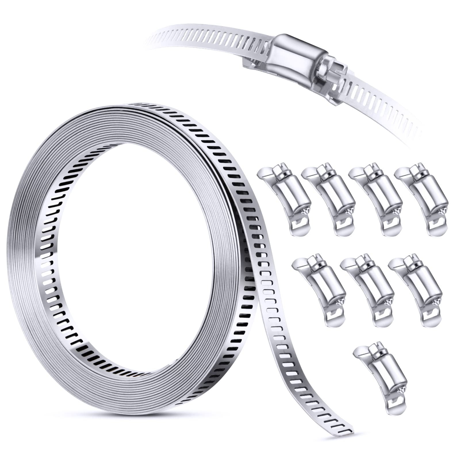 Reusable Stainless Steel Hose Clamp, Adjustable Worm Gear Clamp For ...