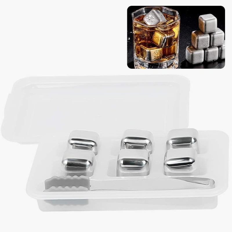 Reusable Stainless Steel Ice Cubes - 6-Pack, Non-Diluting Whiskey ...