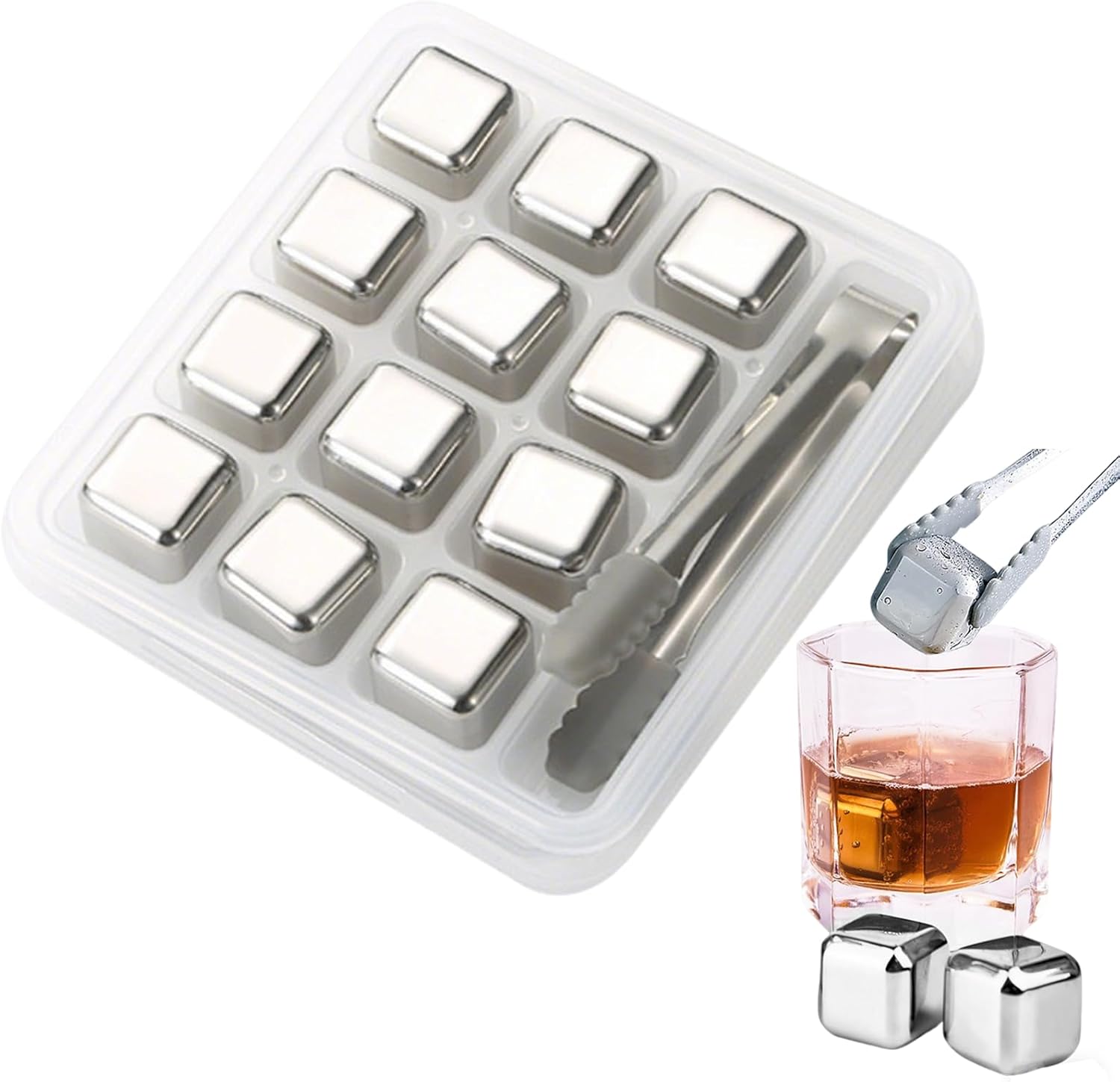 Reusable Stainless Steel Ice Cubes for Drinks - Metal Whiskey Stones ...