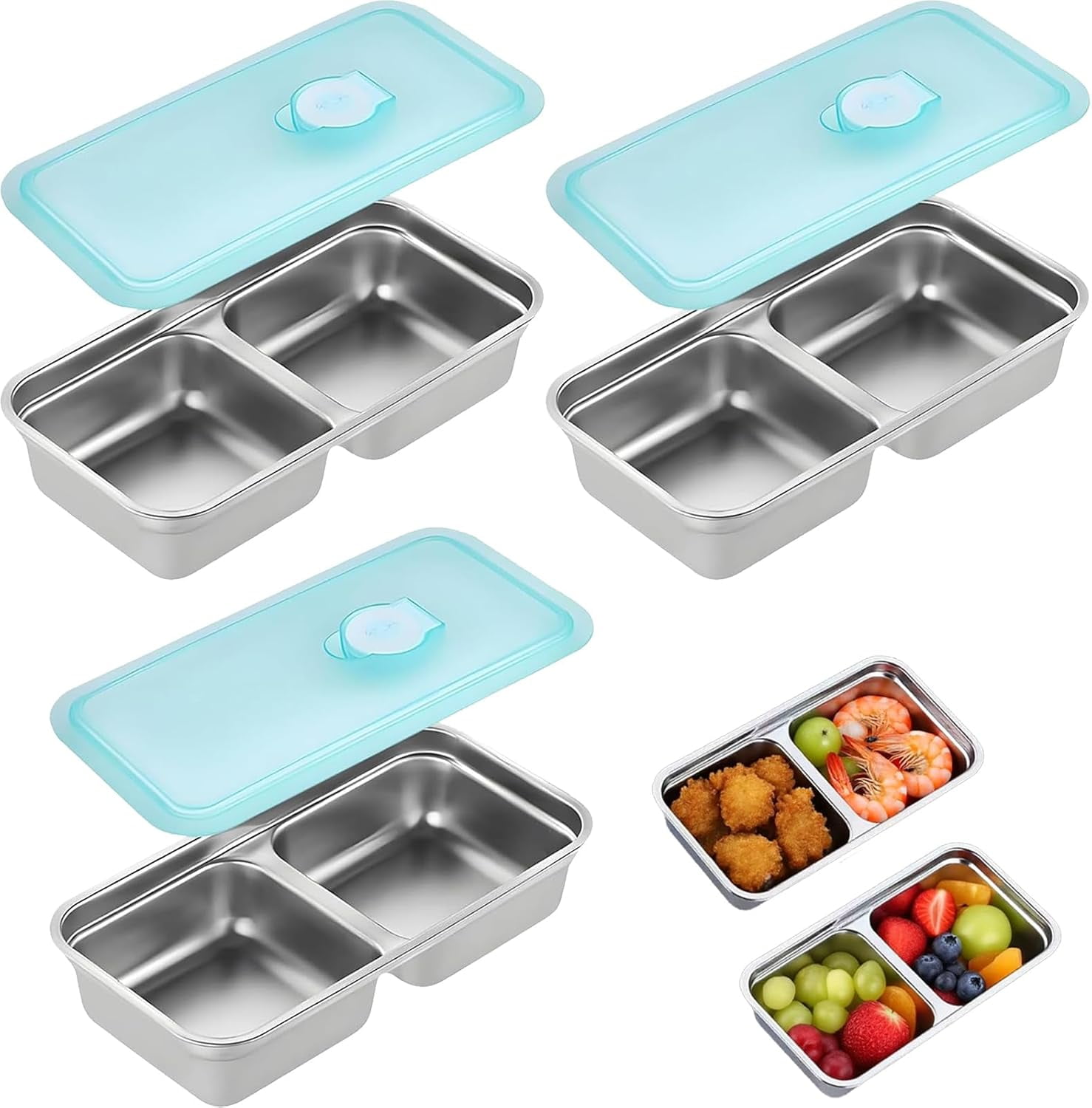 Reusable Stainless Steel Snack Containers with Lids,Double Compartment ...