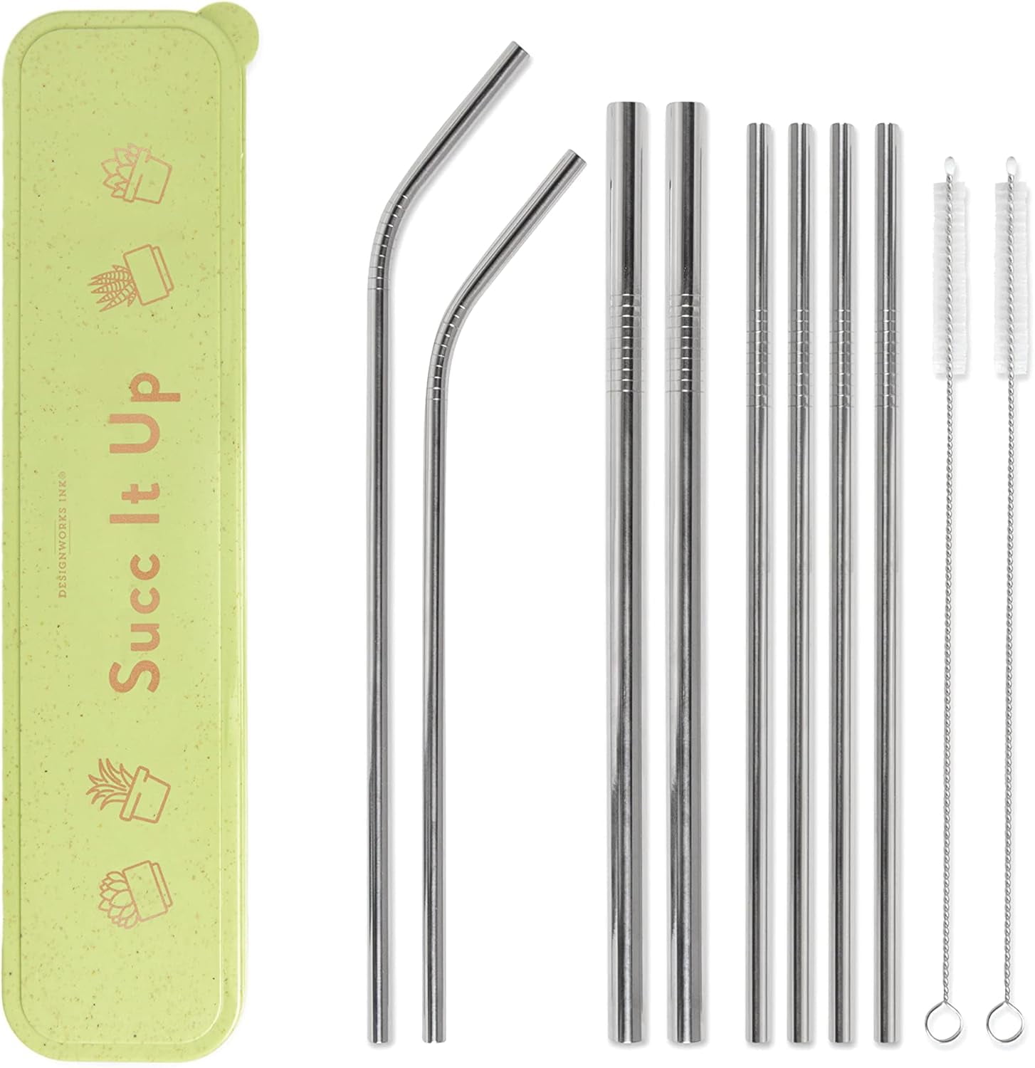 Reusable Stainless Steel Straw Set - 4 Straws (Bendy, Smoothie), 2 ...