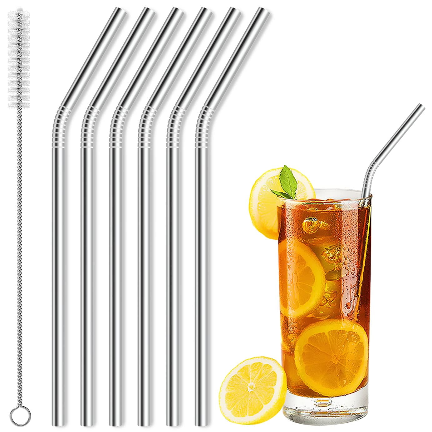Reusable Stainless Steel Straws 6 Pack, Metal Straws for 20 oz 30 oz ...