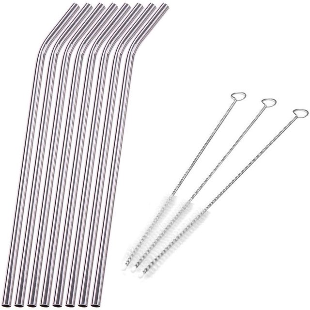 Reusable Stainless Steel Straws Cleaner Brush Set Metal Drinking Straws