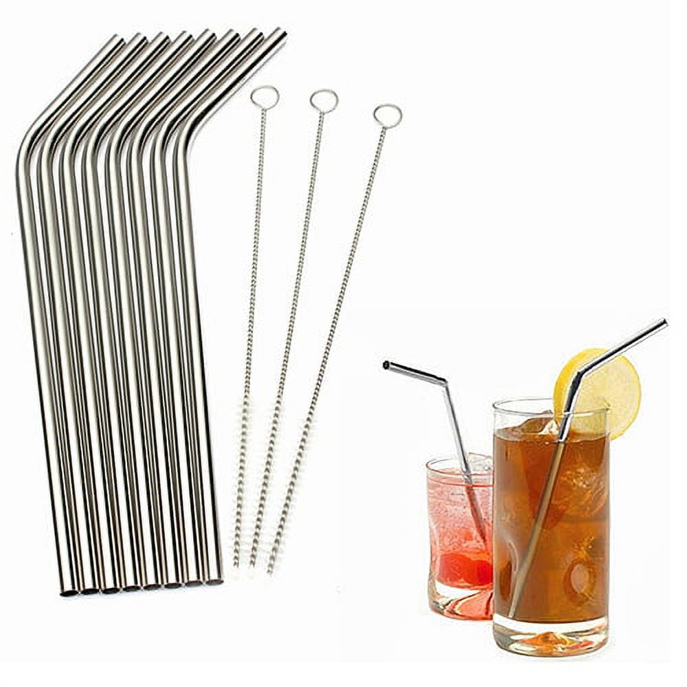 Reusable Stainless Steel Straws Cleaning Brush Silicone Tips Eco ...